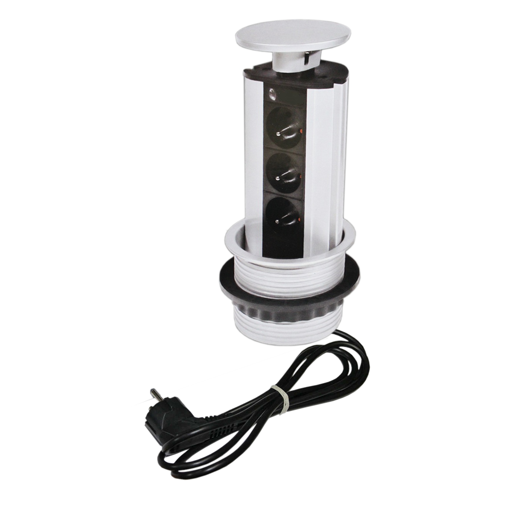 Gniazdo wpuszczane chowane w blat fi 100 srebrne (PORT-WIDE-3X230V-ALU ... Gniazdo wpuszczane chowane w blat fi 100 srebrne (PORT-WIDE-3X230V-ALU ...