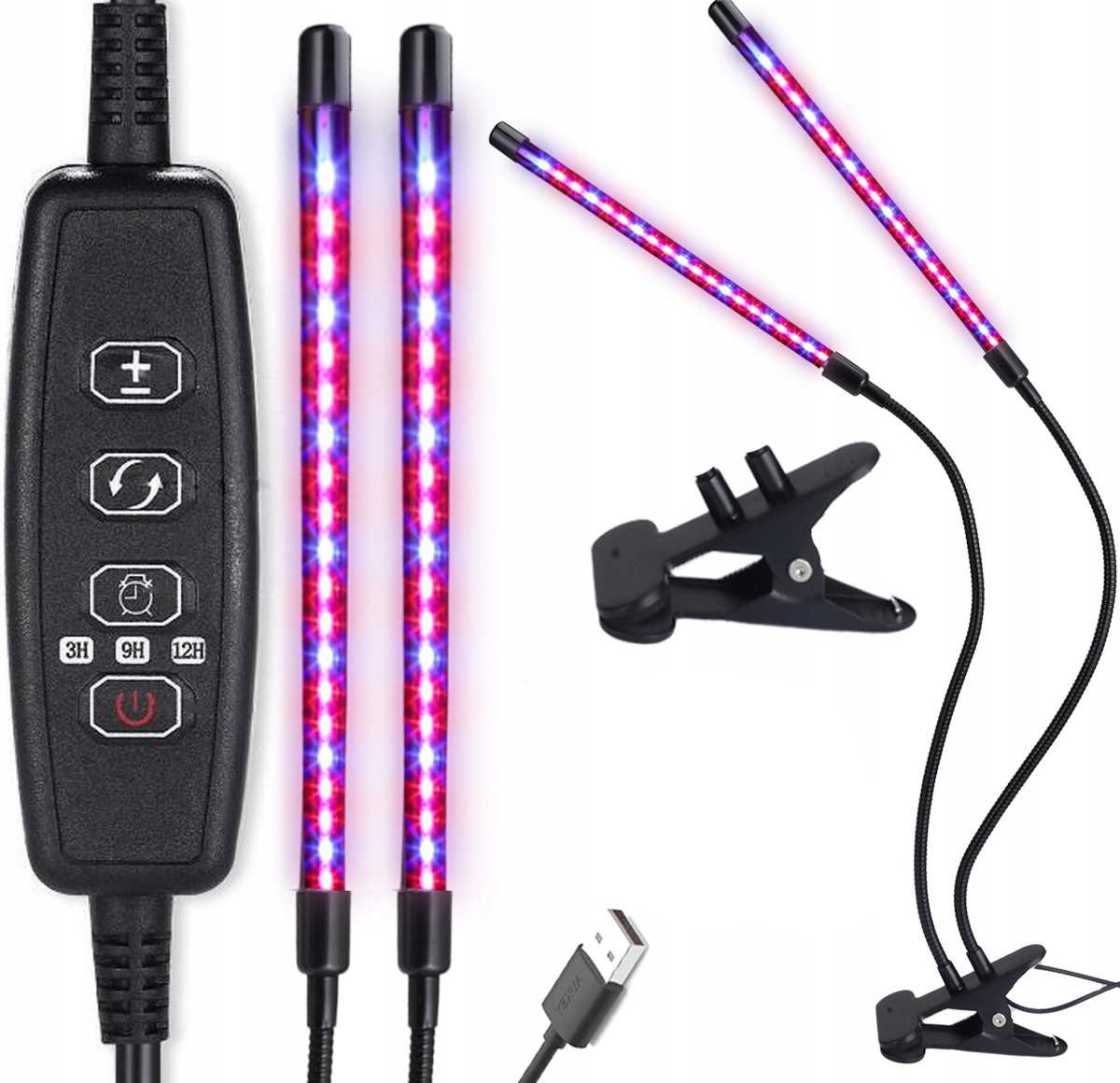 2x LAMPA PANEL DO WZROSTU UPRAWY ROŚLIN FULL SPECTRUM TIMER USB 18W 40 ...