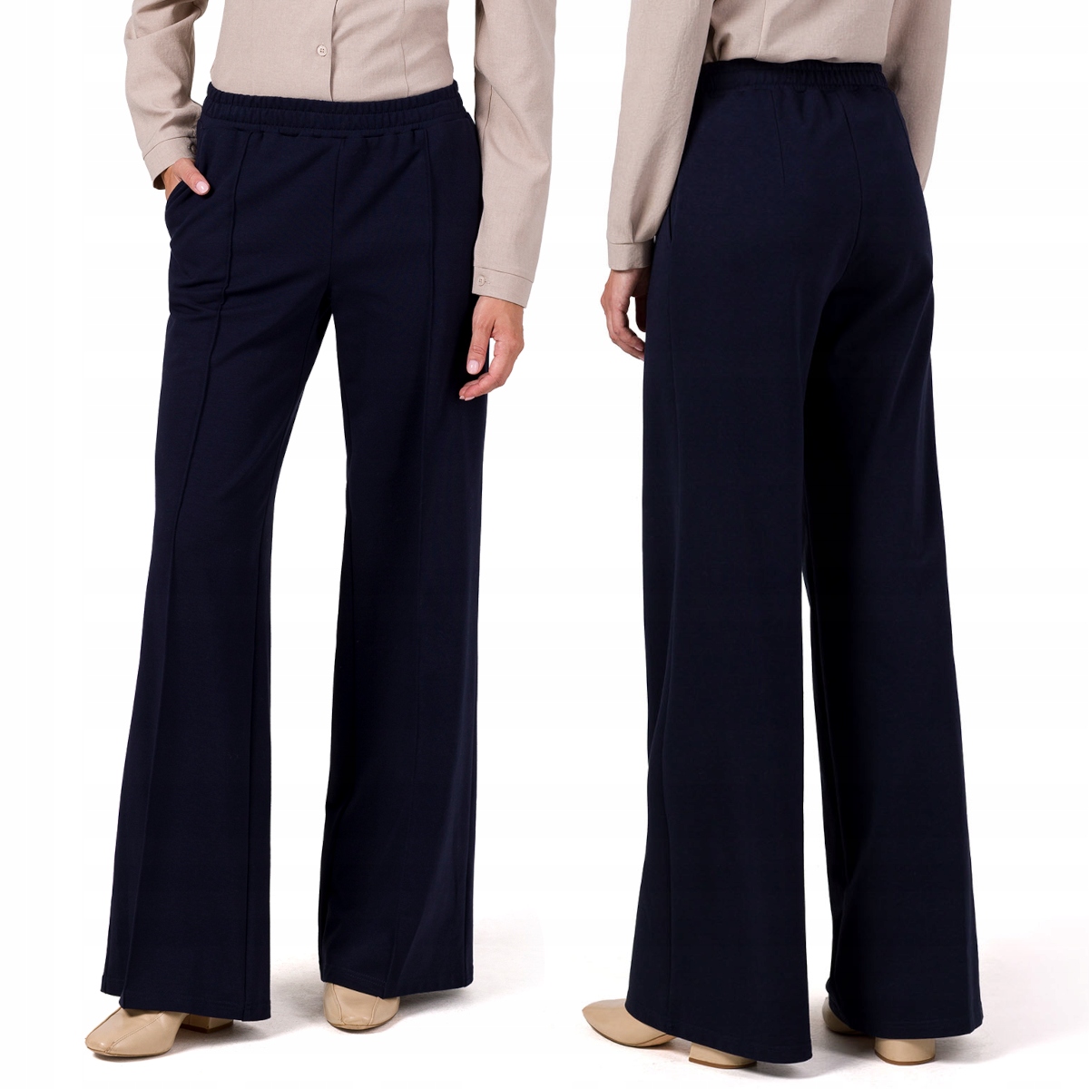 SPODNIE DAMSKIE ELEGANCKIE DRESOWE SZEROKIE Z PRZESZYCIAMI GRANATOWE 42 ...