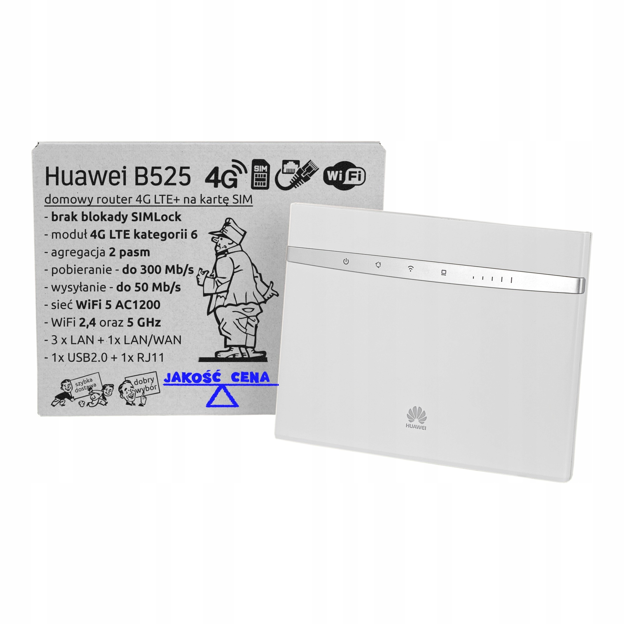 Huawei B525 router WiFi AC 4G LTE kat. 6 do 300Mb/s agregacja bez ...