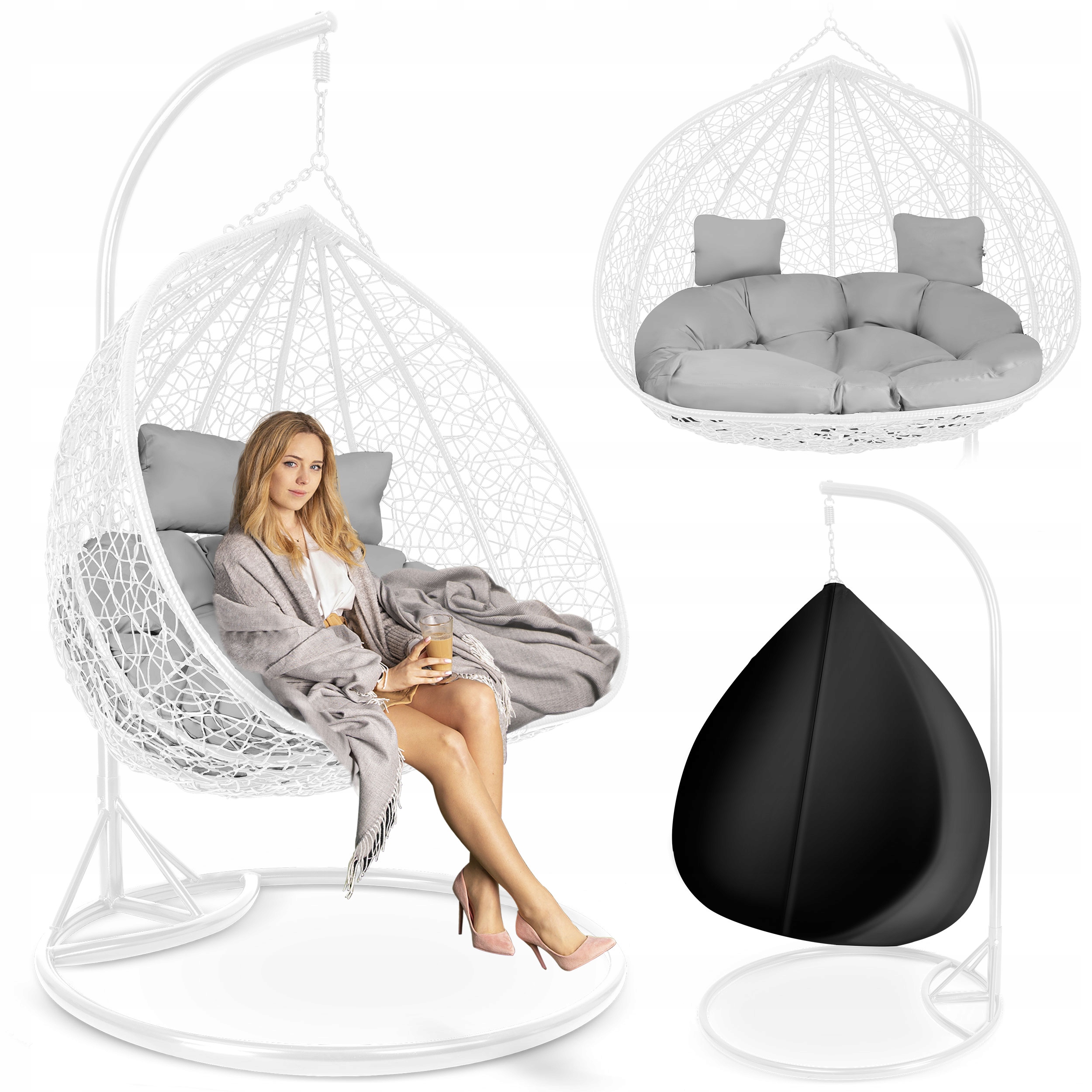 FOTEL WISZĄCY BUJANY OGRODOWY KOSZ KOKON 2OSOBOWY (4073) • Cena, Opinie • Fotele wiszące ...