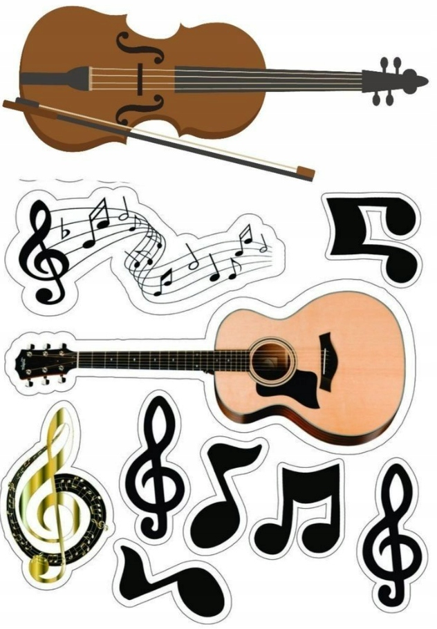 Opłatek na tort muzyka nutki gruby premium połysk gitara • Cena, Opinie ...