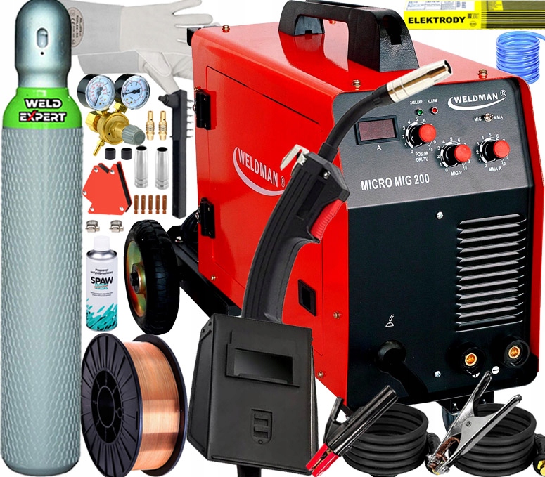 SPAWARKA INWERTOROWA MIGOMAT PÓŁAUTOMAT WELDMAN MICRO MIG 200 230V 200A MMA (5904624000291 ...