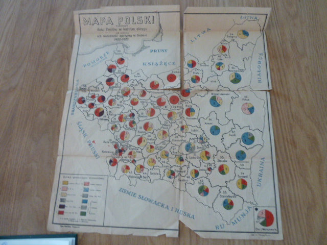 Stara mapa Mapa Polski Wskazujaca Ilosc Posłow 1922-1927 - Vroda