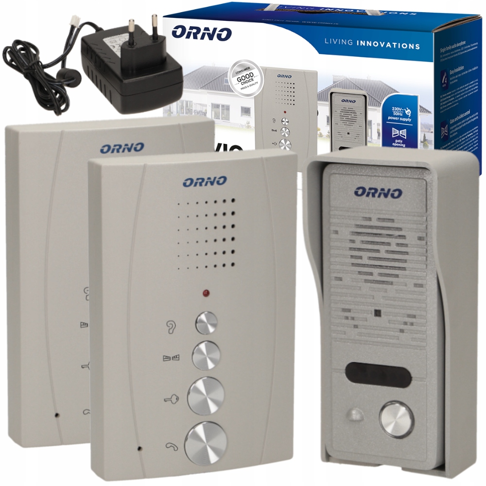 DOMOFON 2 UNIFONY BEZSŁUCHAWKOWY DO FURTKI DRZWI BRAMA INTERKOM SZARY ORNO (5901752484535 ...