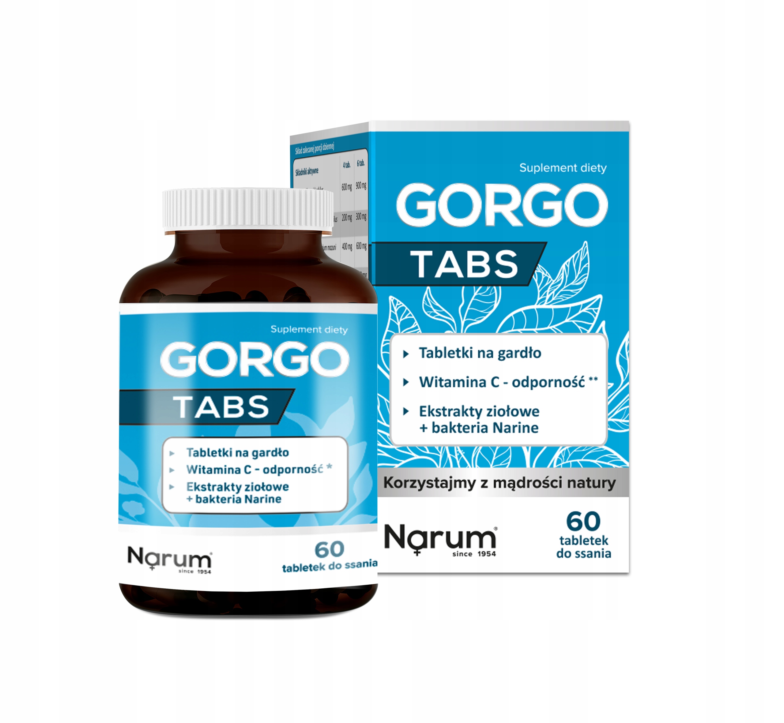 Narum Gorgo Tabs 600 mg Ziołowe na Gardło Probiotyk 60 tabletek do ...