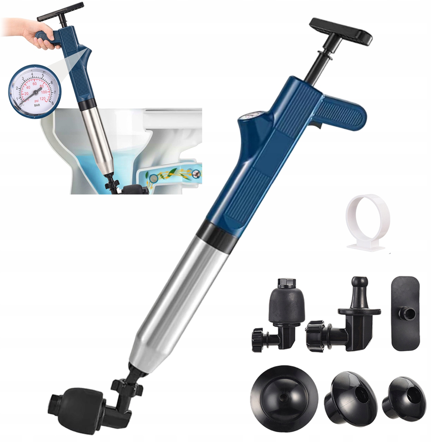 POMPKA PISTOLET DO UDRAŻNIANIA RUR PRZEPYCHACZ WC TOALET ZLEWU ...