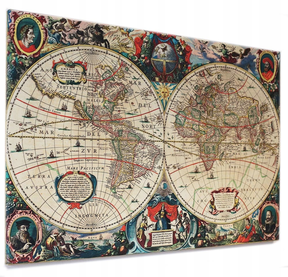 OBRAZ NA PŁÓTNIE MAPA ŚWIATA VINTAGE MAŁA • Cena, Opinie • Obrazy ...
