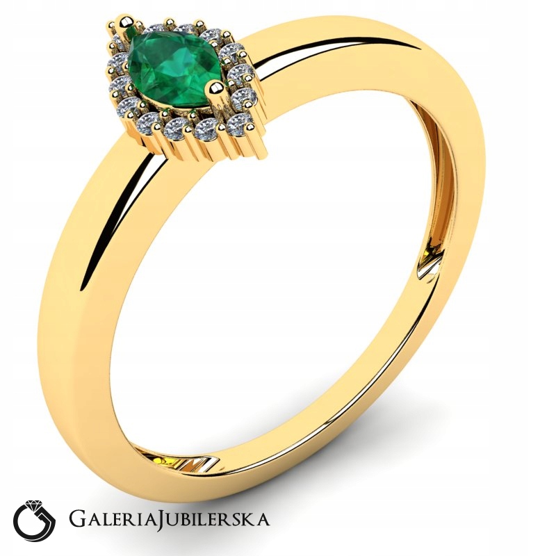 ZLATÝ PRSTEŇ SO SMARAGDOM A BRILIANTMI 0,30C za 593,31 € - Allegro