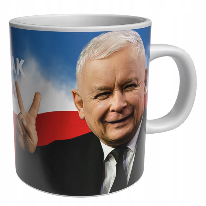 Kubek ceramika 330 ml Kubek prezes Jarosław Kaczyński, PIS, kot, kawa, Morawiecki, partia ...