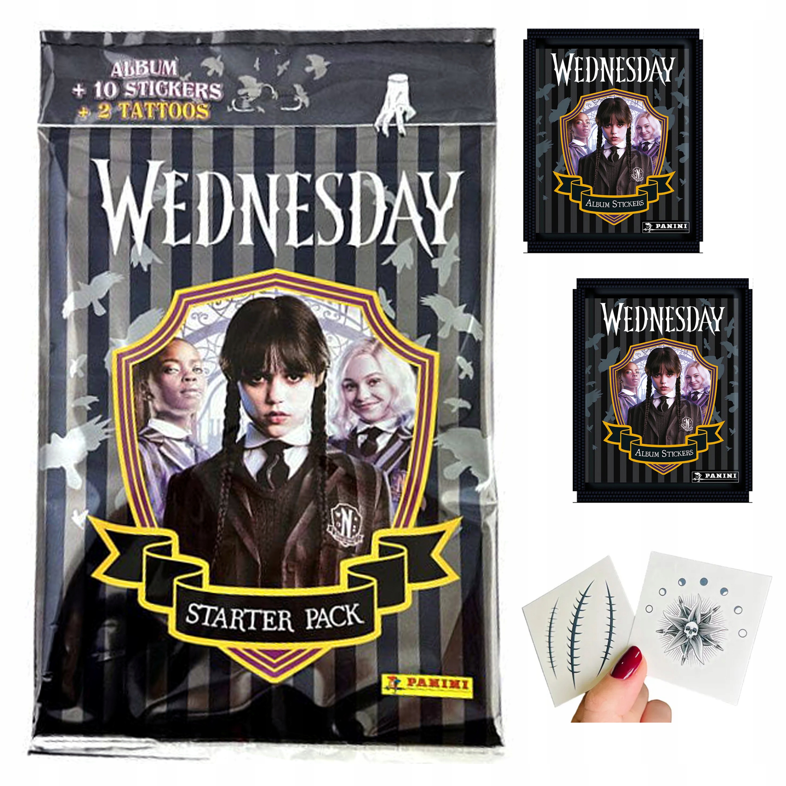 WEDNESDAY ALBUM NA NAKLEJKI PANINI SASZETKI TATUAŻE ZESTAW STARTOWY ...