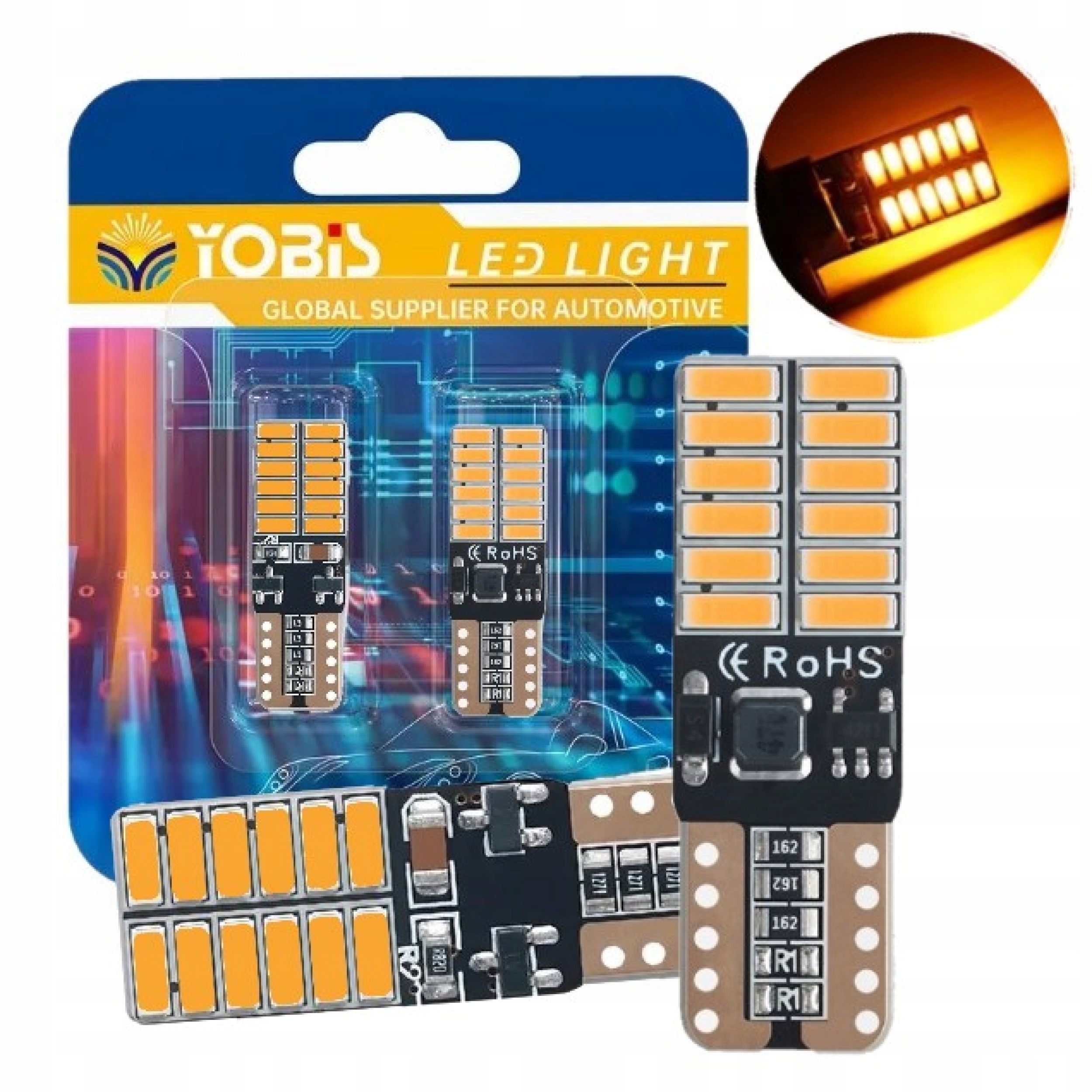 ŻARÓWKI W5W LED T10 24SMD CANBUS MOCNE POMARAŃCZOWE KIERUNKOWSKAZ YOBIS ...