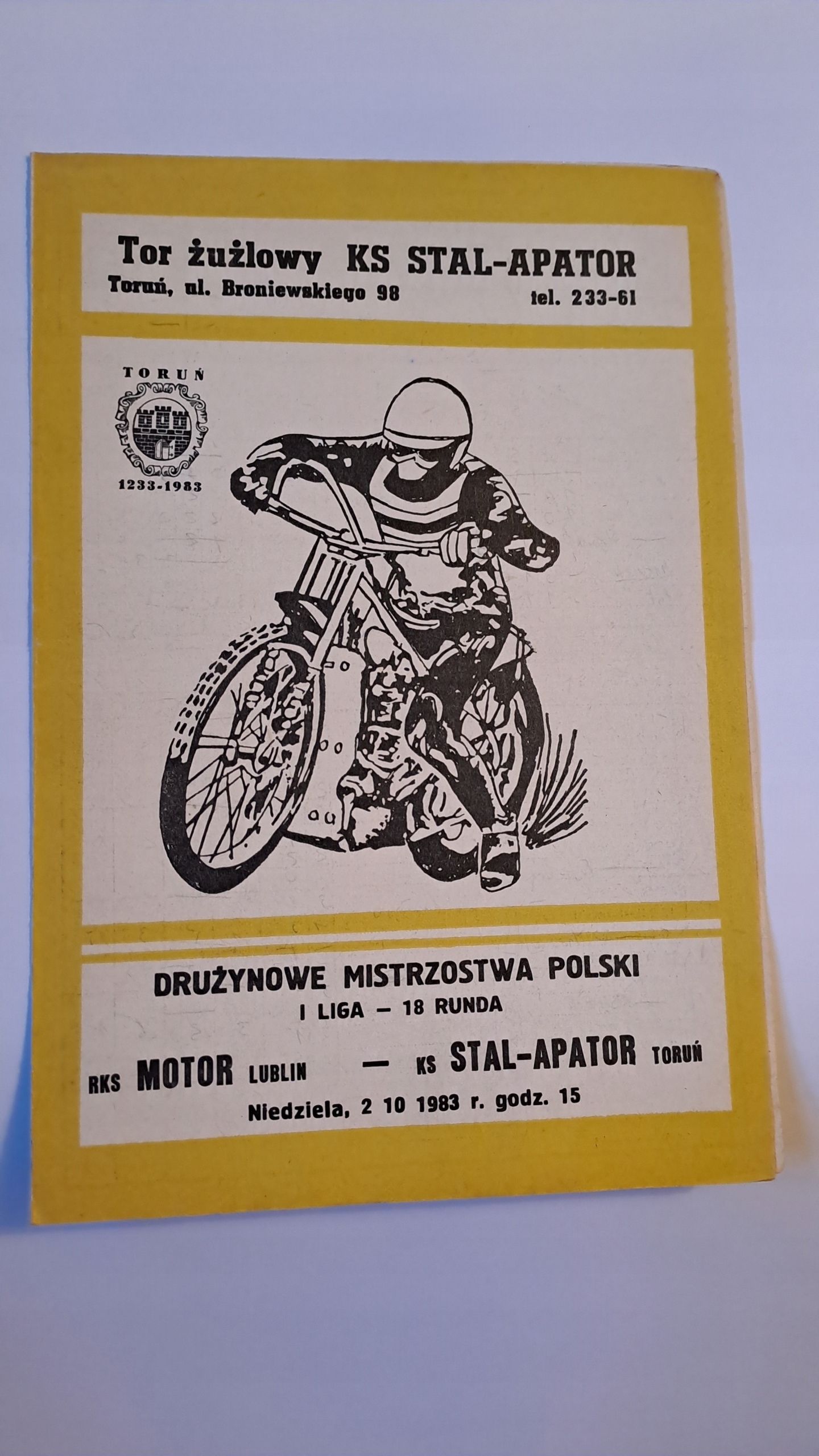 APATOR TORUŃ - MOTOR LUBLIN 02-10-1983 - PROGRAM ŻUŻLOWY WYPEŁNIONY ...
