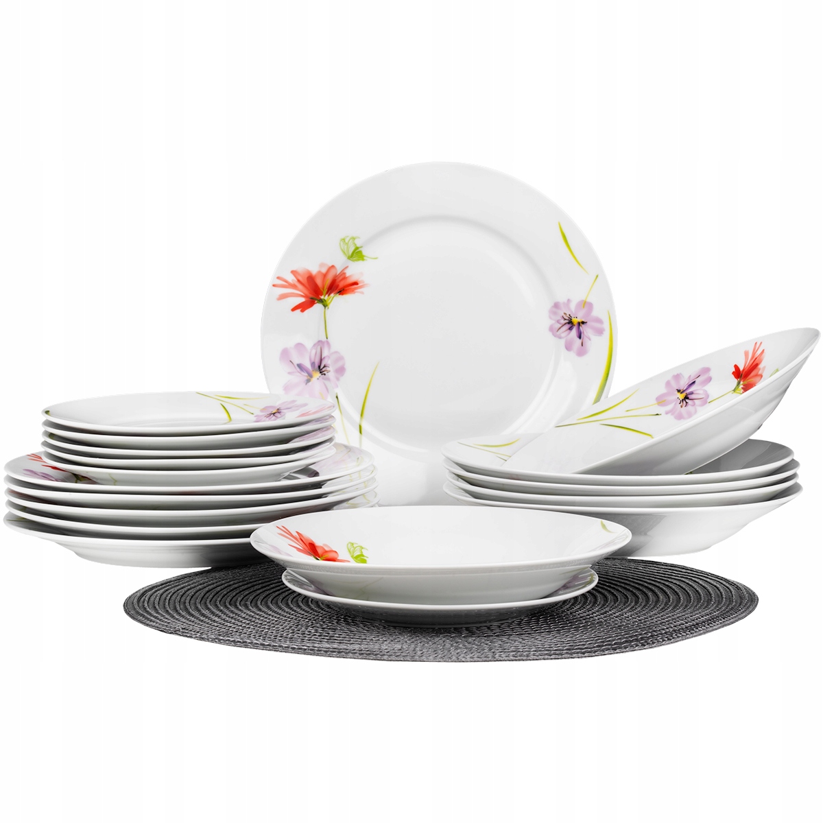 SERWIS OBIADOWY ZESTAW TALERZY KOMPLET NA 6 OSÓB W KWIATY ...