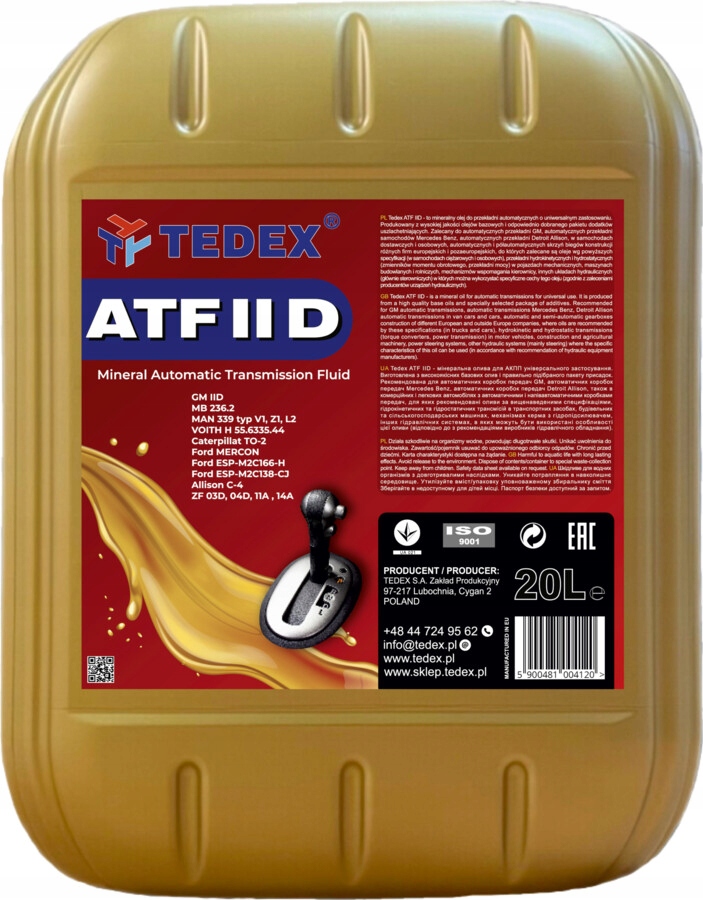 OLEJ PRZEKŁADNIOWY TEDEX ATF II D 20L 5900481004120 za 298.00PLN z Szczucin - Allegro - (7187950042)