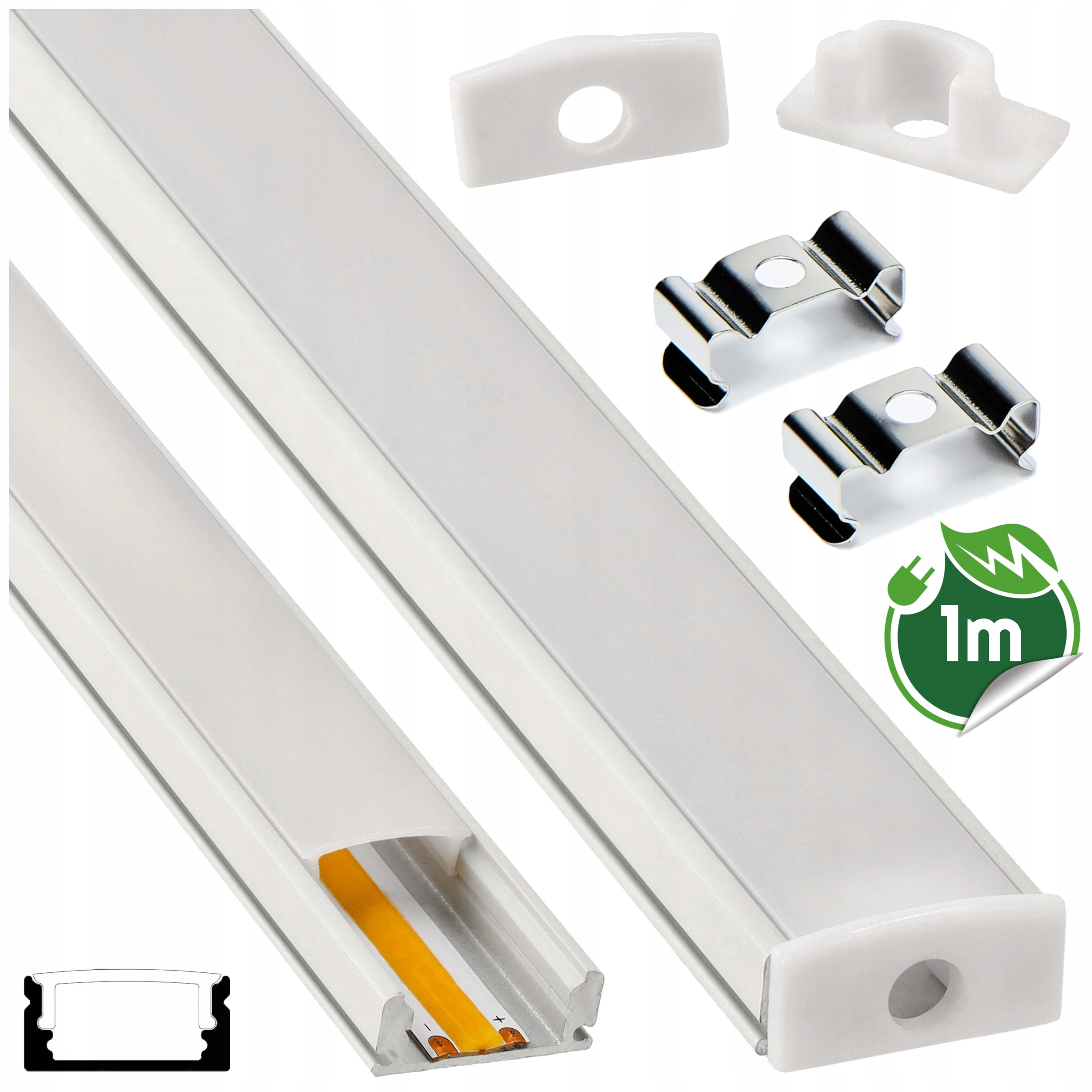 PROFIL LED Aluminiowy Biały 1m Wpuszczany / Natynkowy ZESTAW Estetyczny ...