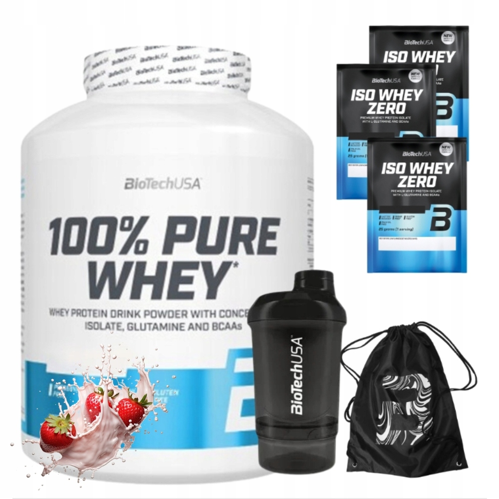 BIOTECH 100% PURE WHEY 2270 g BIAŁKO + 3x ISO WHEY ZERO 25g +SHAKER ...