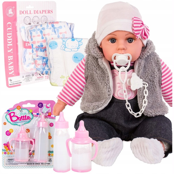 DUŻA LALKA BOBAS 45 cm mówi śpiewa PL + SMOCZEK + BUTELKI + PAMPERSY ...