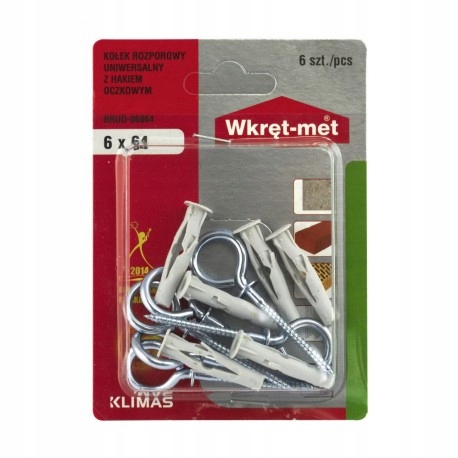 KOŁKI UNIWERSALNE Z HAKIEM OCZKOWYM 6X64 MM 6 szt. • Cena, Opinie ...