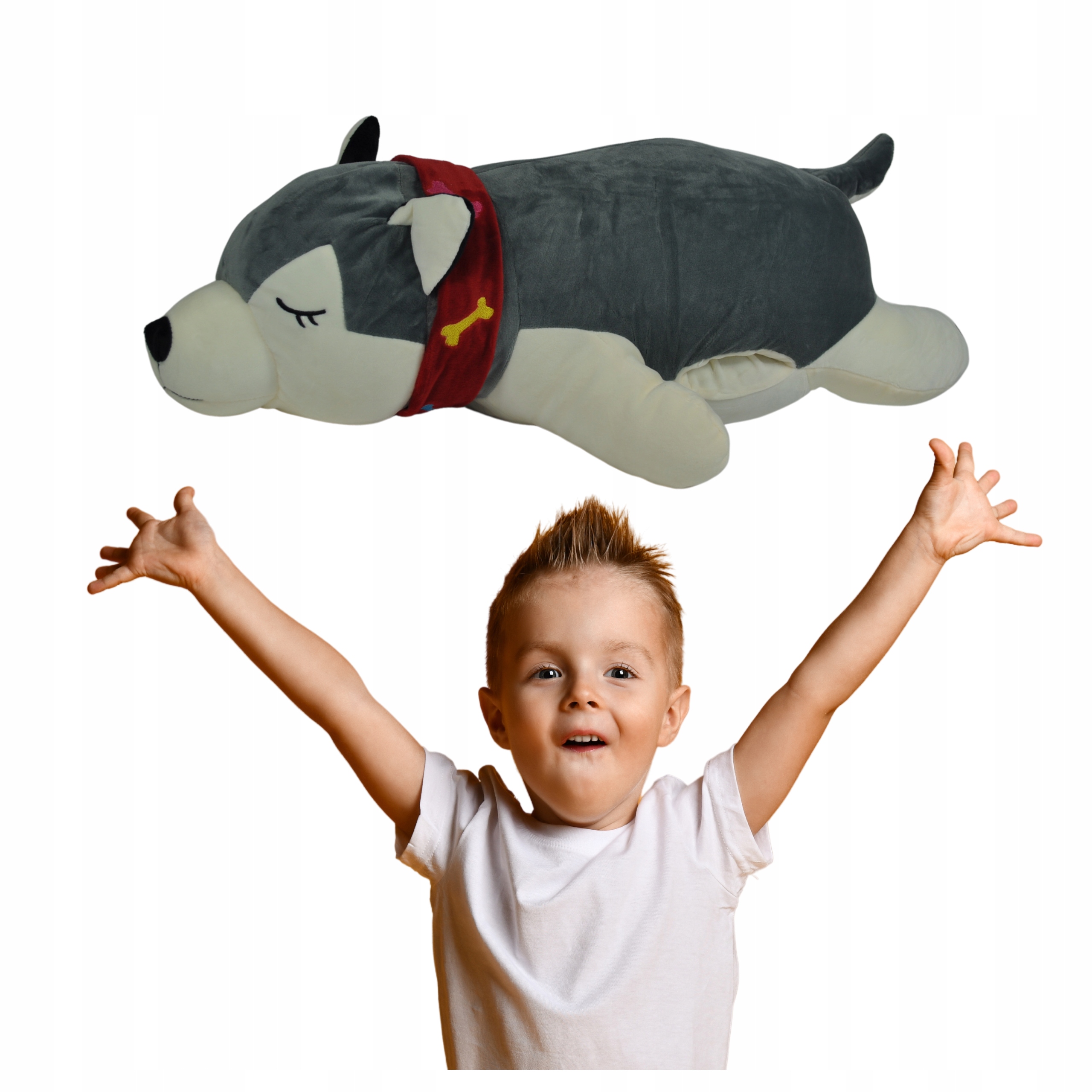 HUSKY PIES MASKOTKA Z KOCYKIEM KOC PLUSZAK DŁUGI PIESEK 60CM ZESTAW 2W1 ...