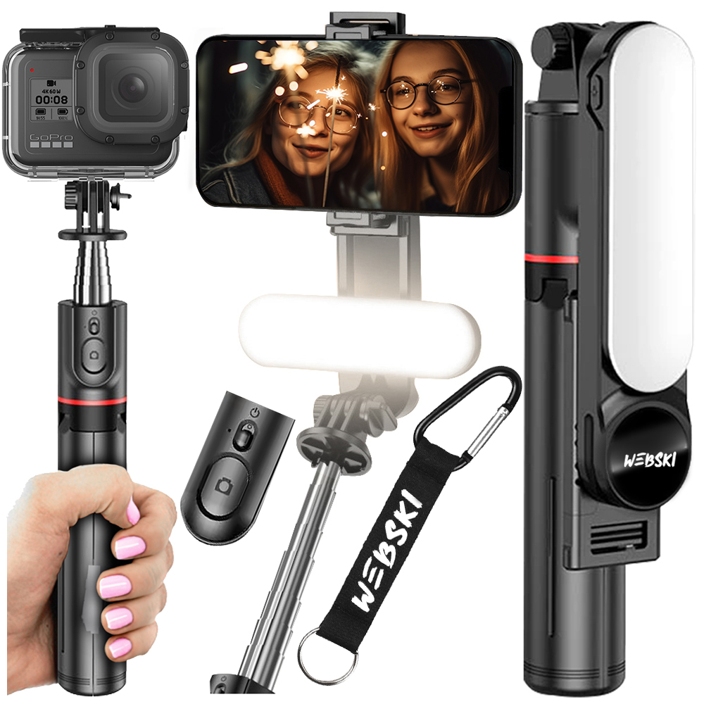 Selfie Stick Statyw BT MONOPOD PATYK NA TELEFON z LAMPĄ LED 9 TRYBÓW ...