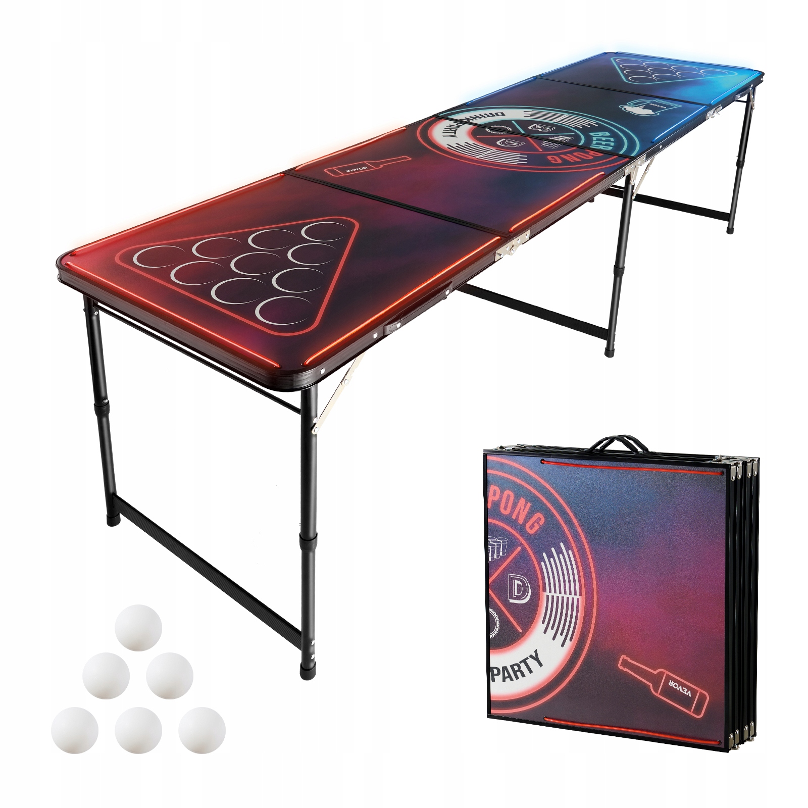 VEVOR Stół Do Beer Ponga 240x60x52/70CM Składany Nośność 30KG Z Taśma ...