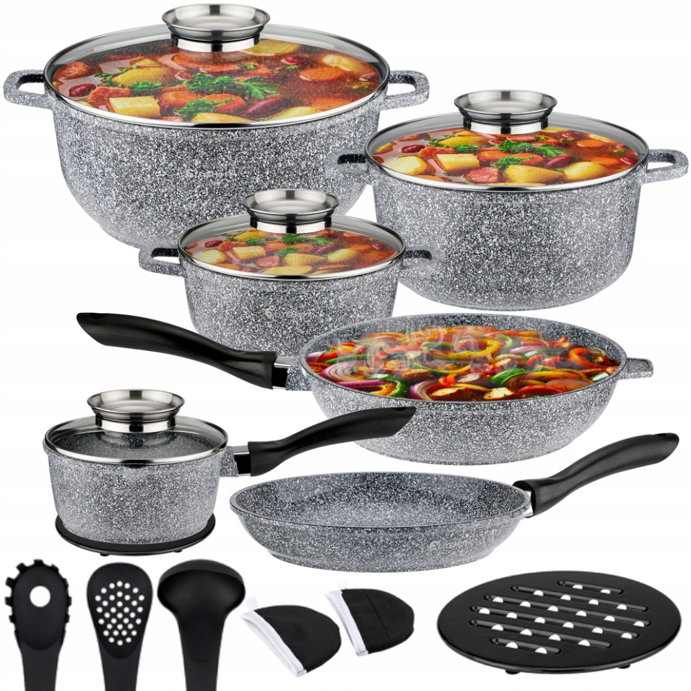 ZESTAW GARNKÓW GARNKI INDUKCJA / GAZ MARMUROWE KOMPLET GARNKÓW ...