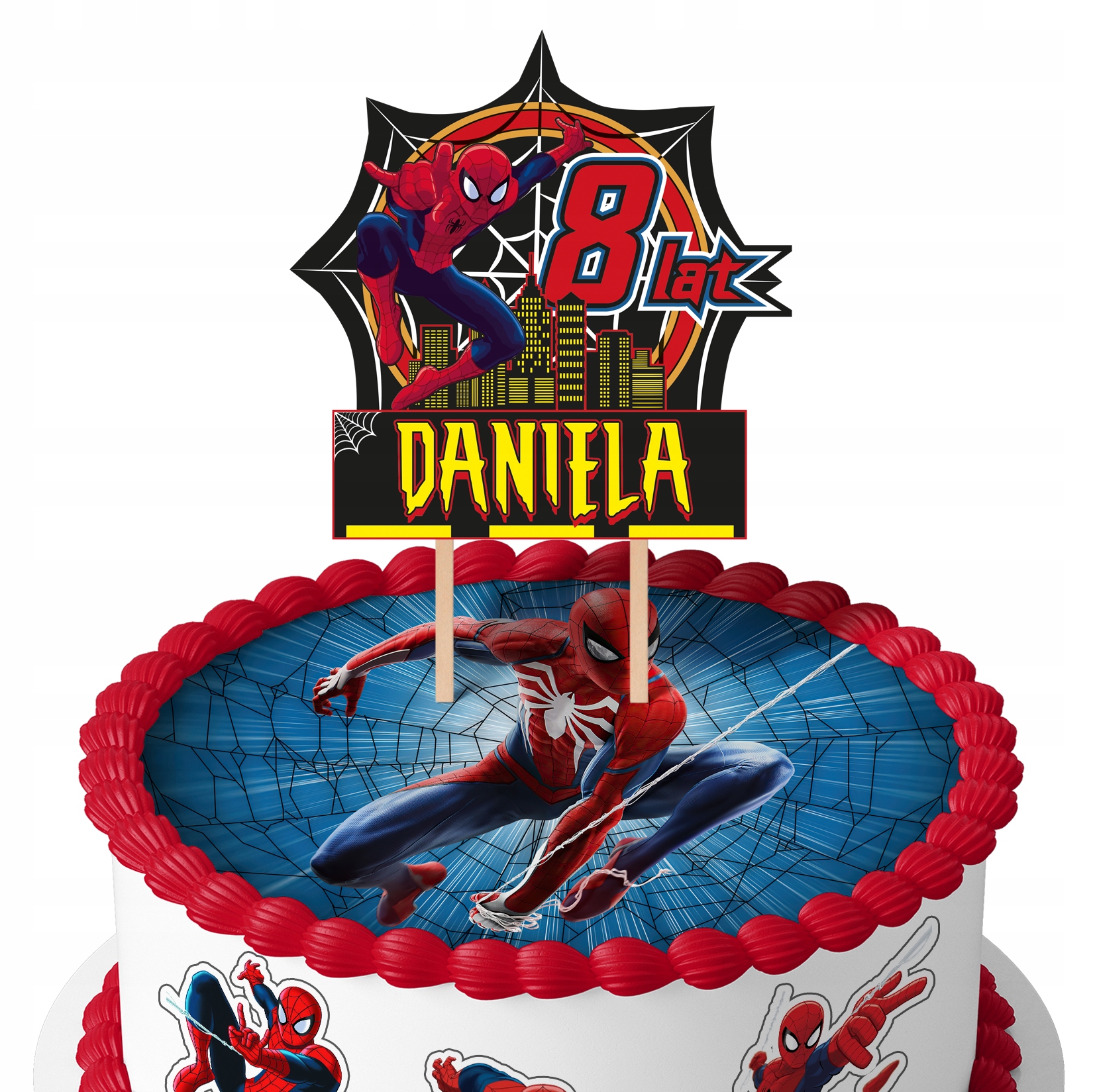 Topper Urodzinowy na TORT z SPIDERMAN + Imię AVENGERS MARVEL DC ...