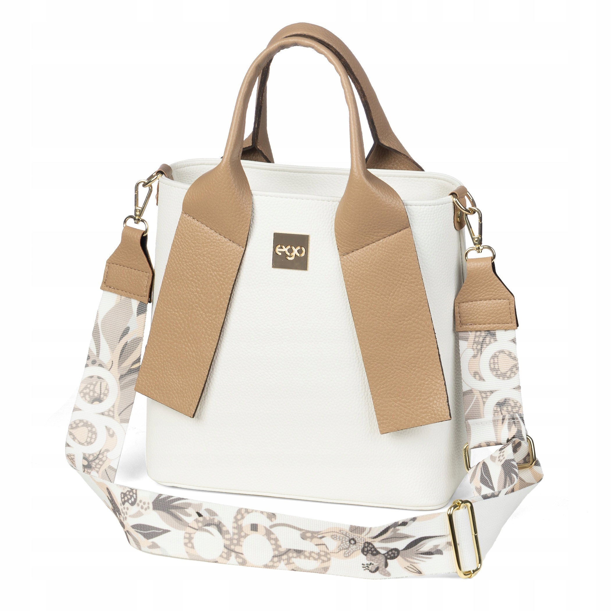 TOREBKA DAMSKA SHOPPER LISTONOSZKA EGO KOLOROWY PASEK NA RAMIĘ BIAŁA (5905723206126) • Cena ...