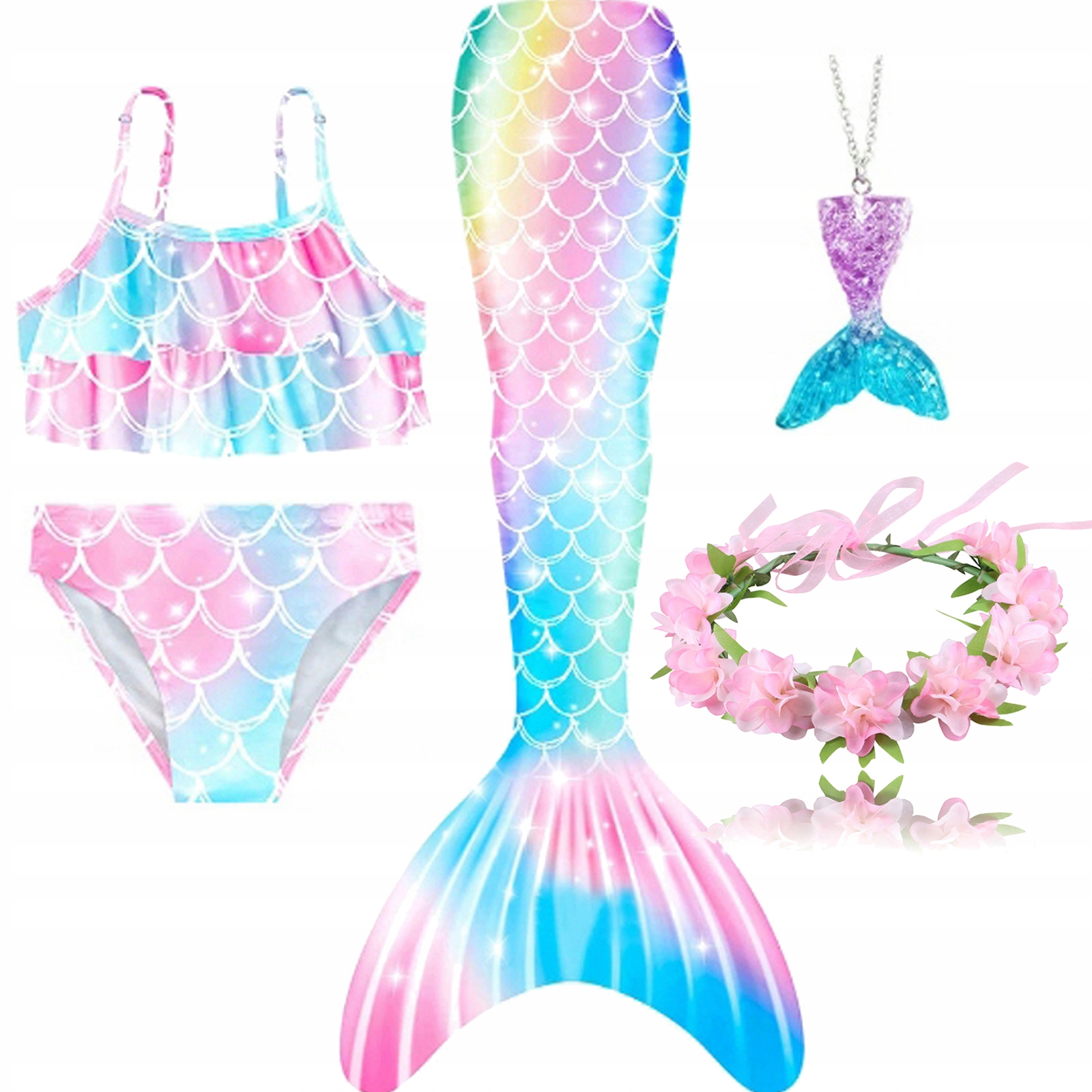 5w1 SYRENI OGON STRÓJ KĄPIELOWY SYRENKA KOSTIUM DO PŁYWANIA SYRENA r ...