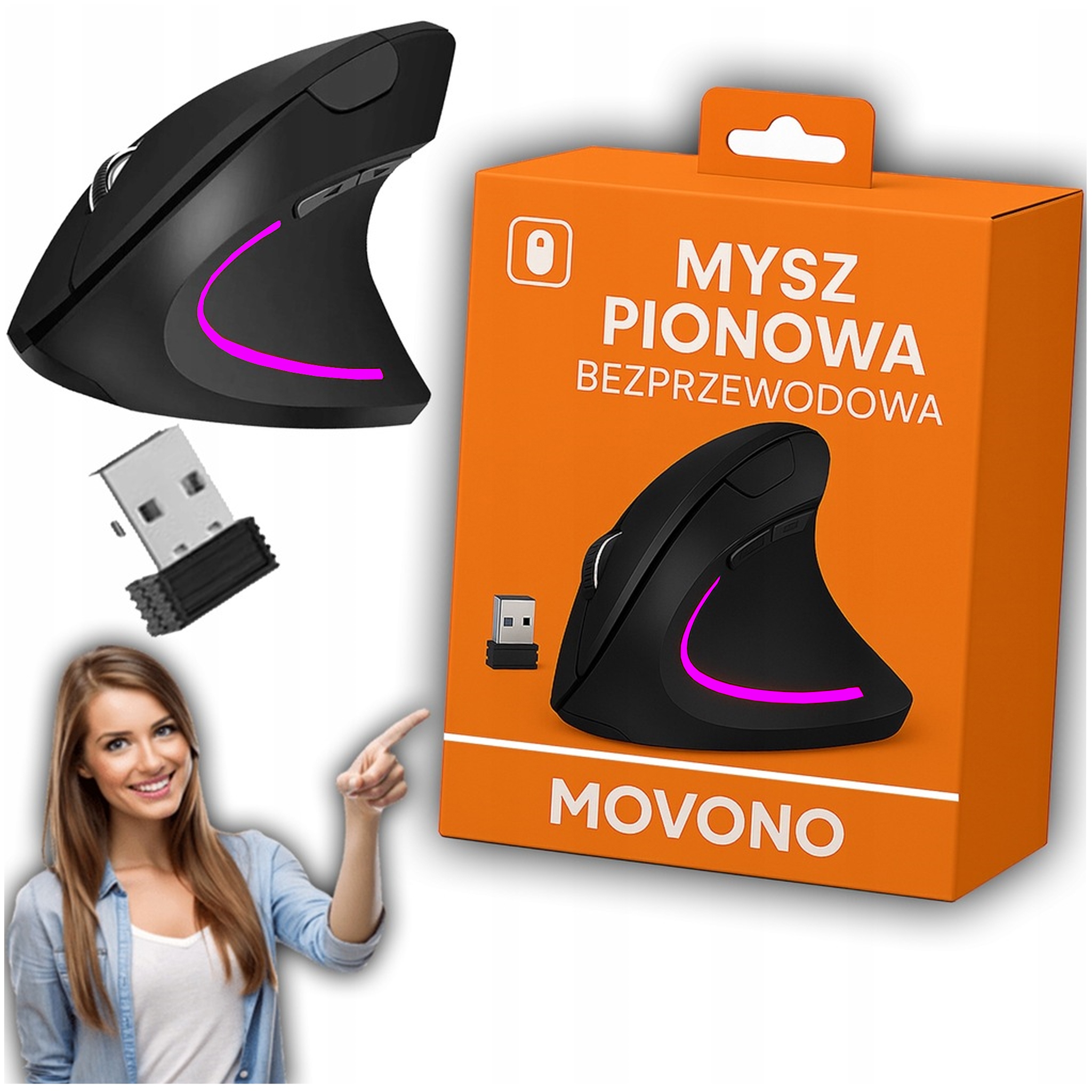 MYSZ BEZPRZEWODOWA PIONOWA WERTYKALNA ERGONOMICZNA MYSZKA 2.4GHZ DO ...