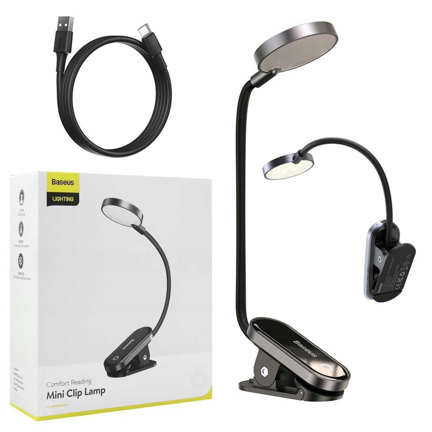 Lampka bezprzewodowa LED na klips Baseus Mini Clip Lamp 3 W czarno-szara (5905265570099) • Cena ...