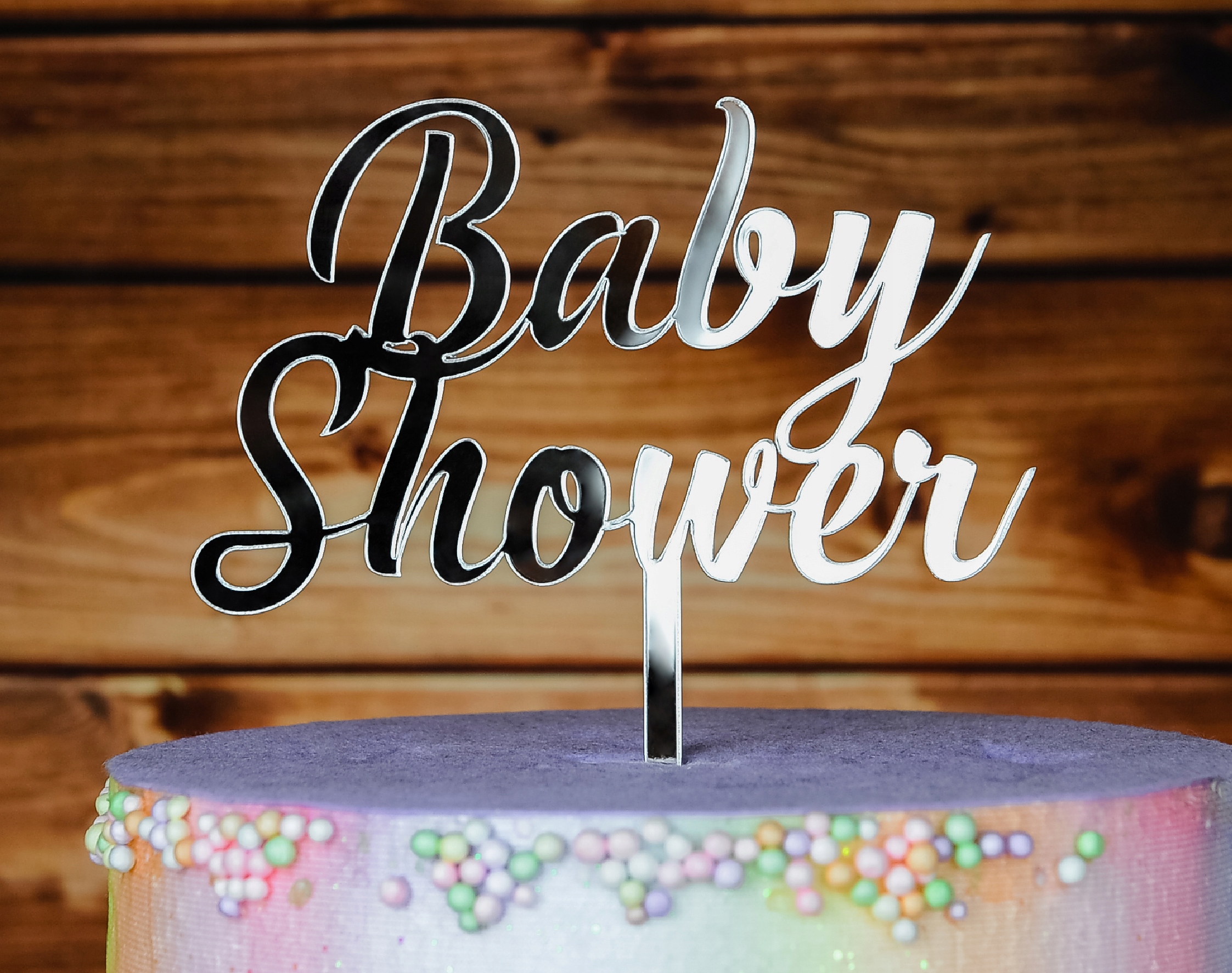 Topper srebrny na tort Baby Shower TUS-34 13927655247 - Allegro.pl