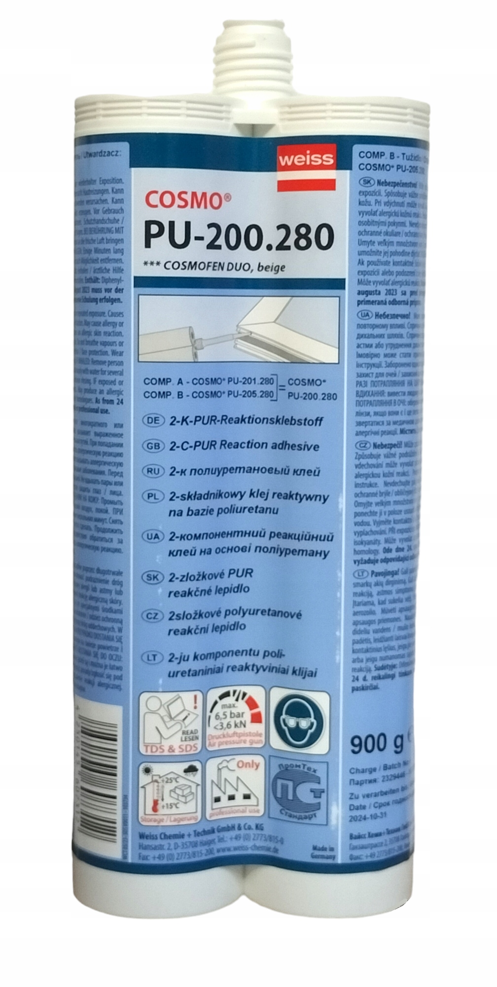 Klej dwuskładnikowy DUO 900g WEISS Cosmofen COSMO PU-200.280 2-K-PUR ...