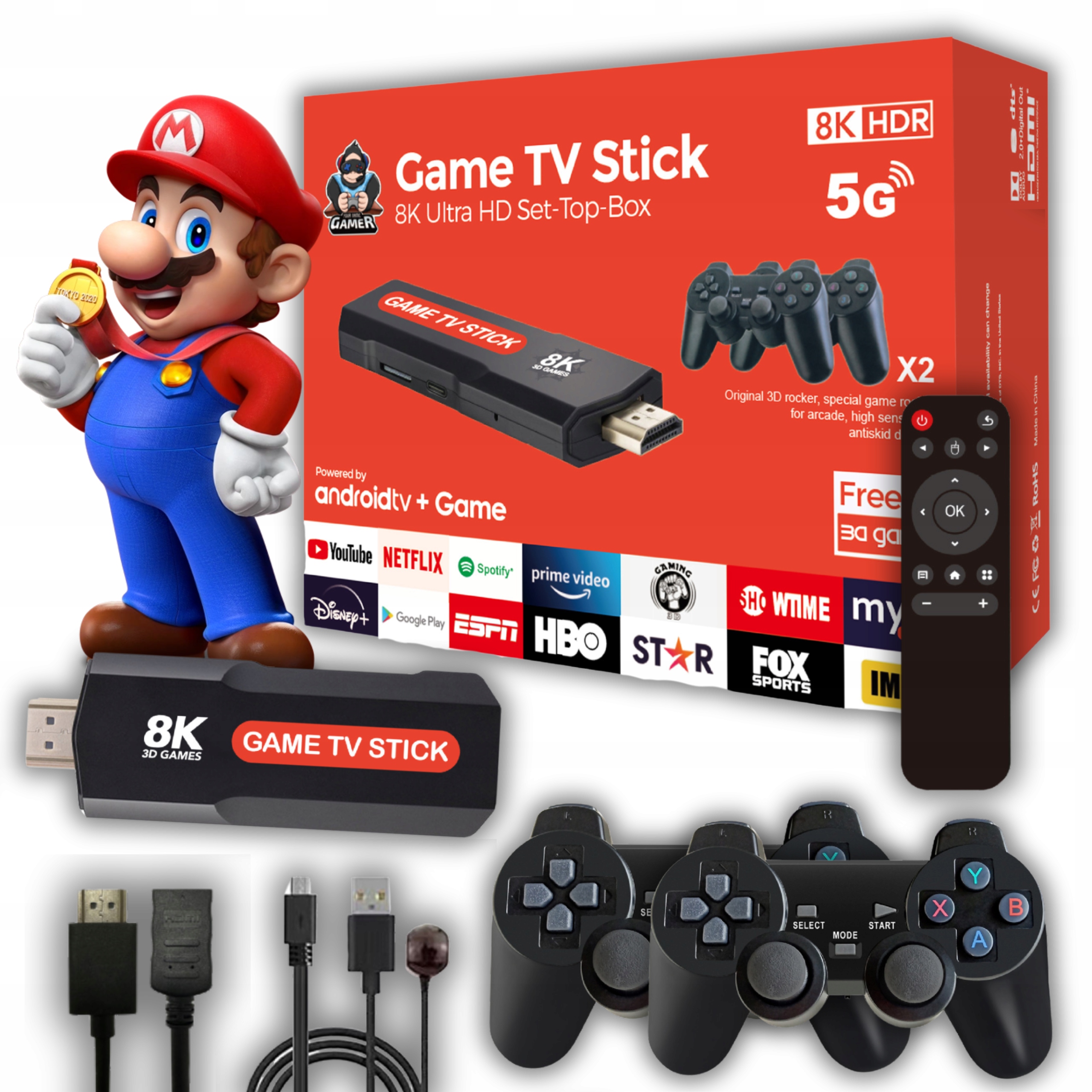 KONSOLA RETRO GRA 10000 GIER 2x PADY DO GRY ANDROID SMART BOX 8K ULTRA ...