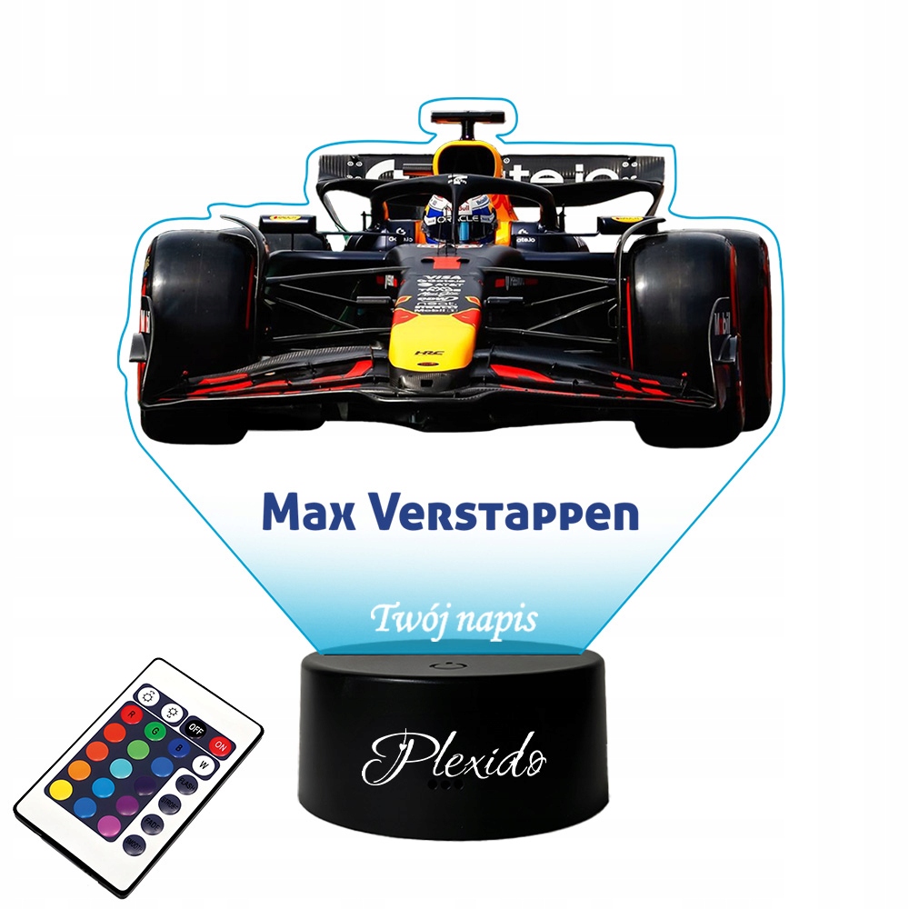 LAMPA NA SKLE Max Verstappen Formula 1 Bolid LED 3D + DIAĽKOVÝ OVLÁDAČ ...