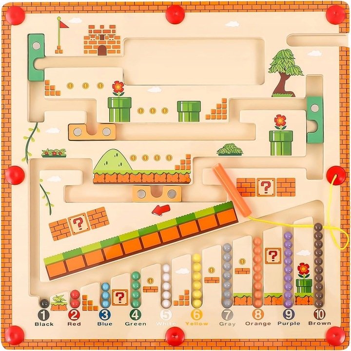 LABIRYNT GRA TABLICA MAGNETYCZNA EDUKACYJNA DREWNIANA UKŁADANKA SORTER ...