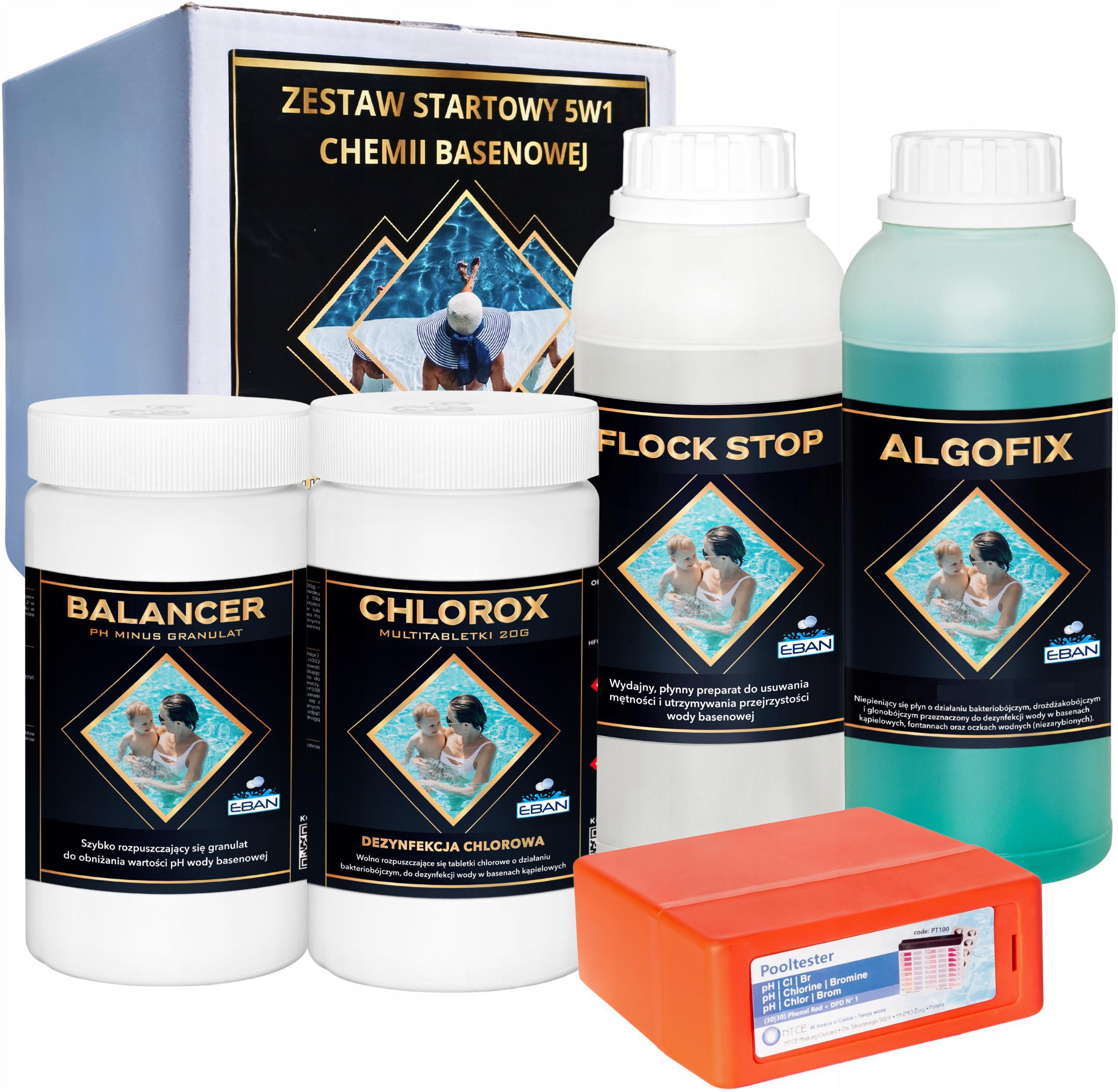 ZESTAW STARTOWY 5w1 CHEMIA BASENOWA DO BASENU CHLOR ALGOFIX FLOCK ...