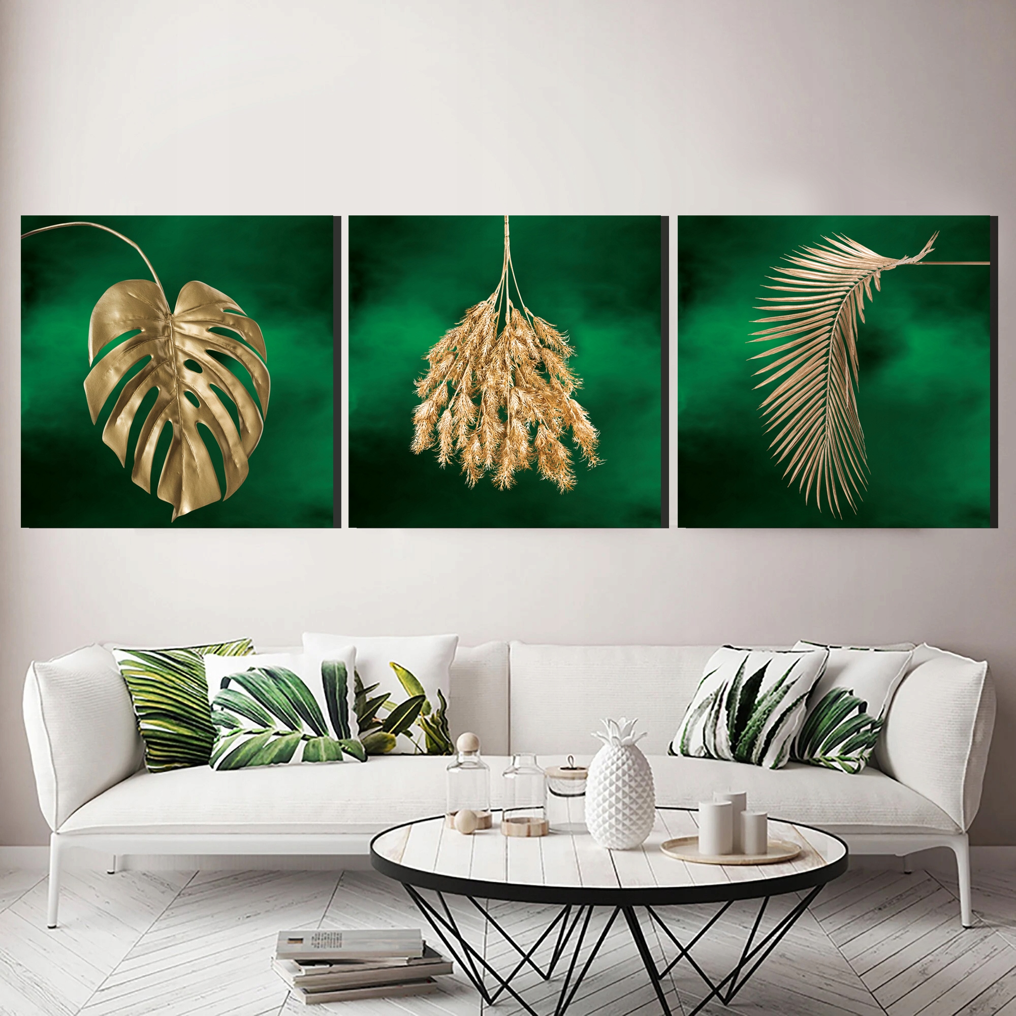 OBRAZY PŁÓTNO CANVAS 30x30cm ZŁOTE LIŚCIE KOMPLET (wydruk30x30) • Cena ...