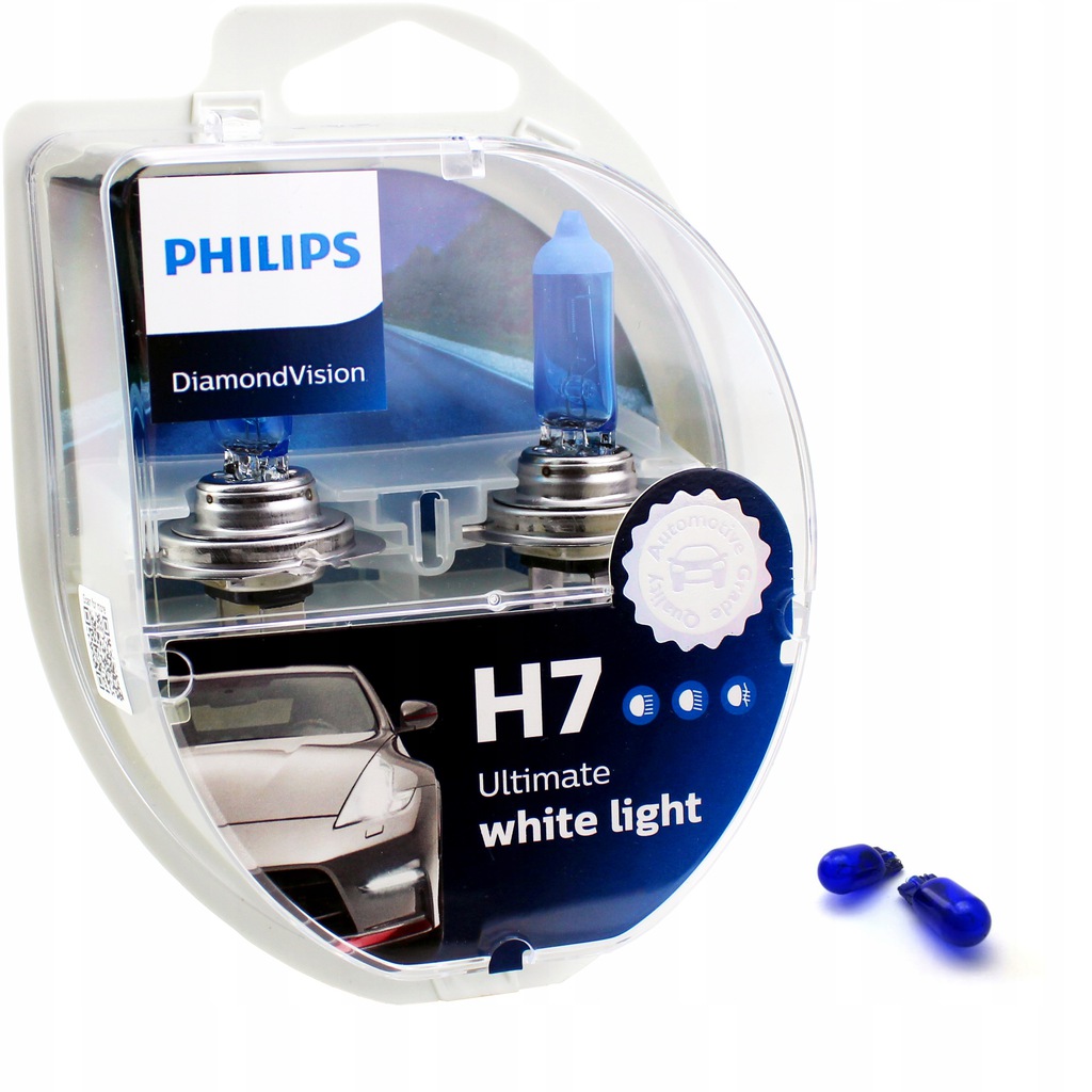 ŻARÓWKI H7 PHILIPS DIAMOND VISION 12V 55W ZIMNA BIEL 5000K + GRATIS W5W 8711500697479 za 99 ...