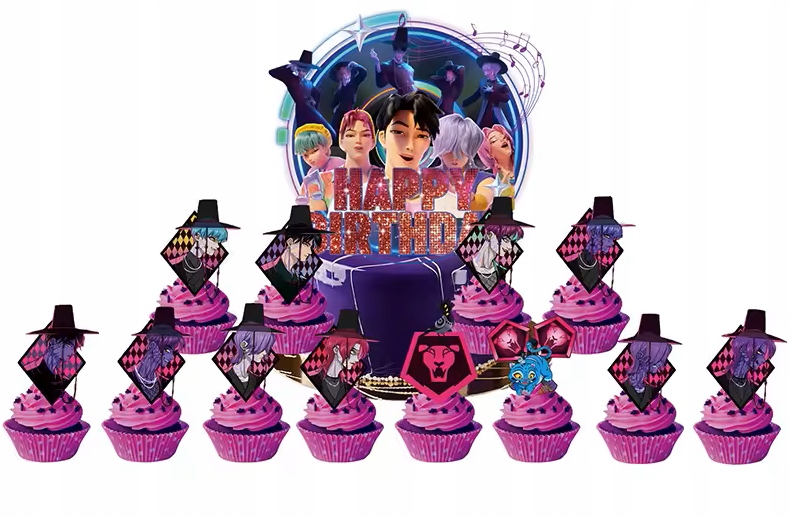 TOPER TOPPER NA TORT Kpop Demon Hunters SAJA BOYS Happy Birthday 13szt ...