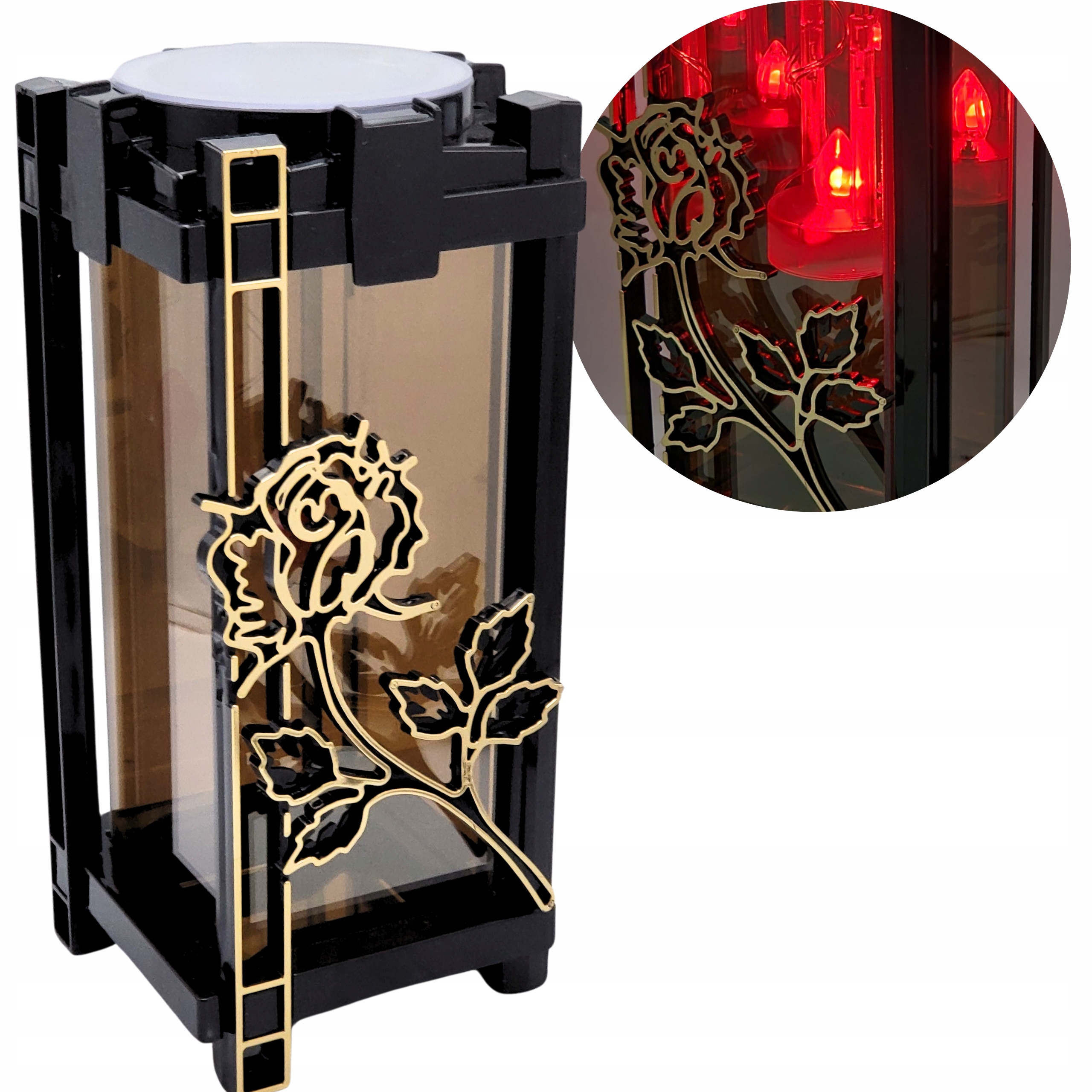 Znicz SOLARNY LED Duży Szklany Ciężki Lampion Dzień i Noc 30cm (Lampion ...