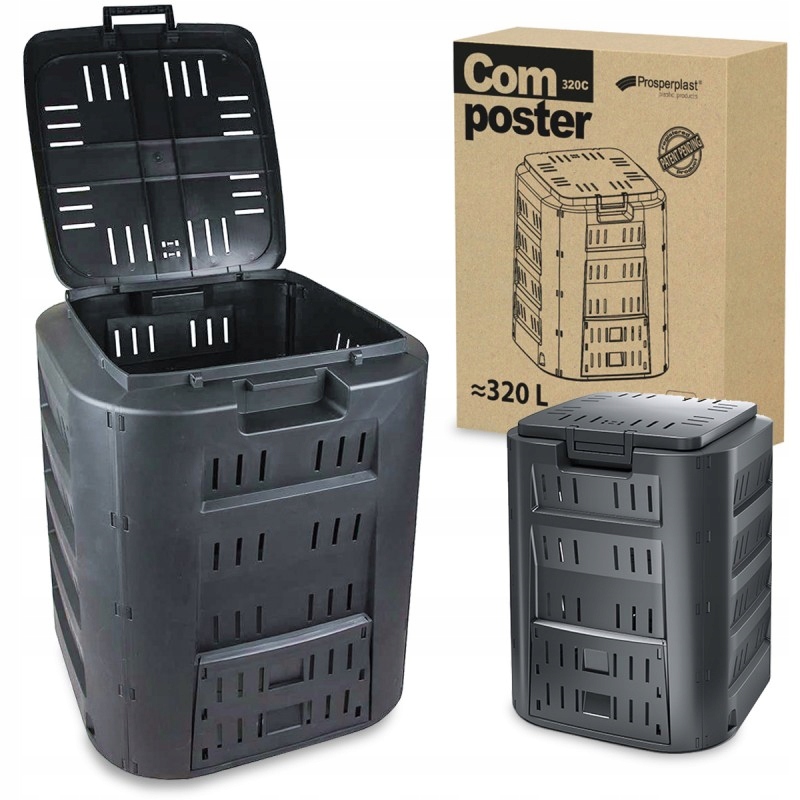 COMPOGREEN KOMPOSTOWNIK 320L mrozoodporny blokada POJEMNIK na KOMPOST ...