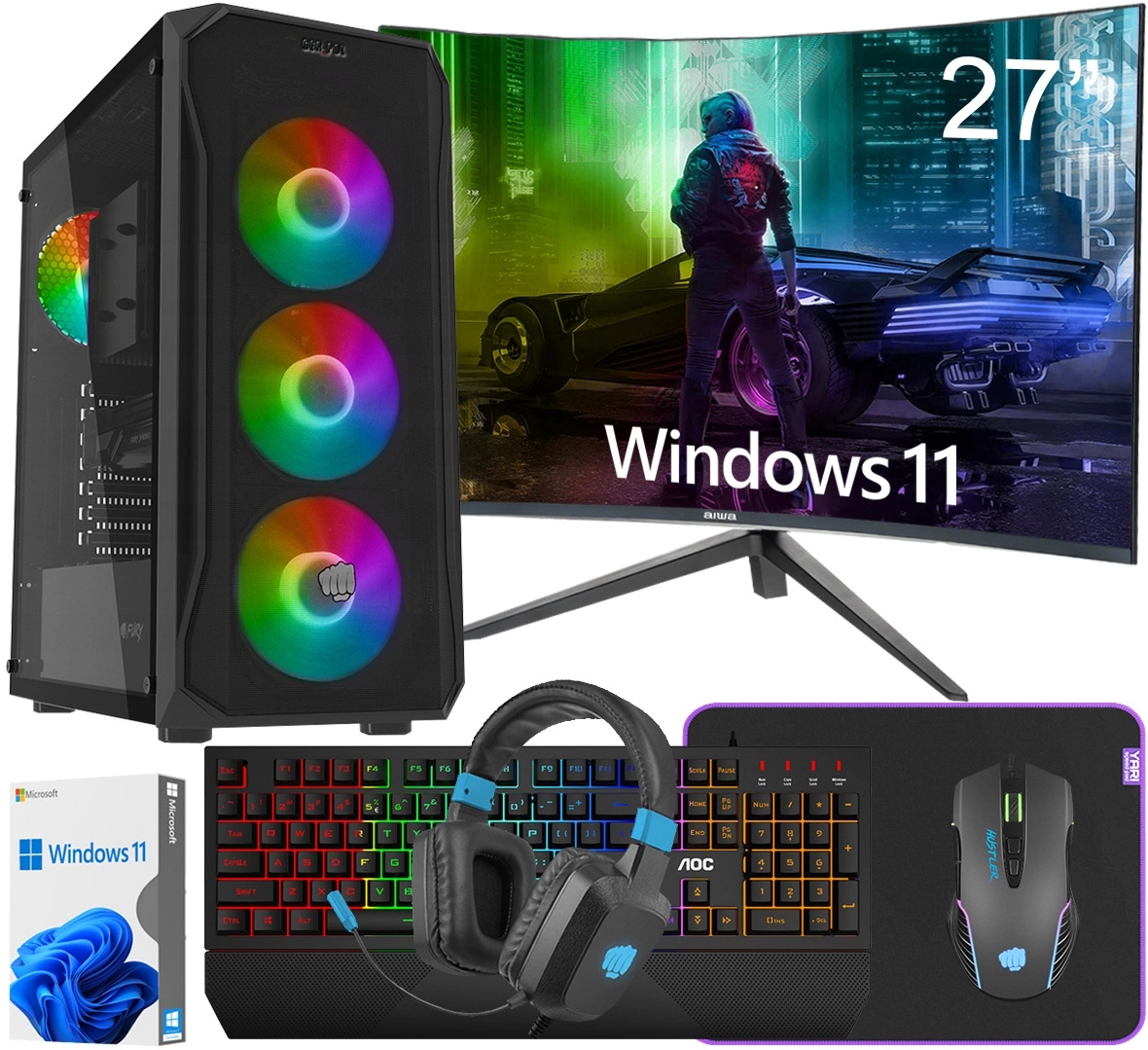 HERNÝ SET RYZEN 7 5700X RTX-3050 32GB SSD 1TB WINDOWS 11 + MONITOR 27 ...