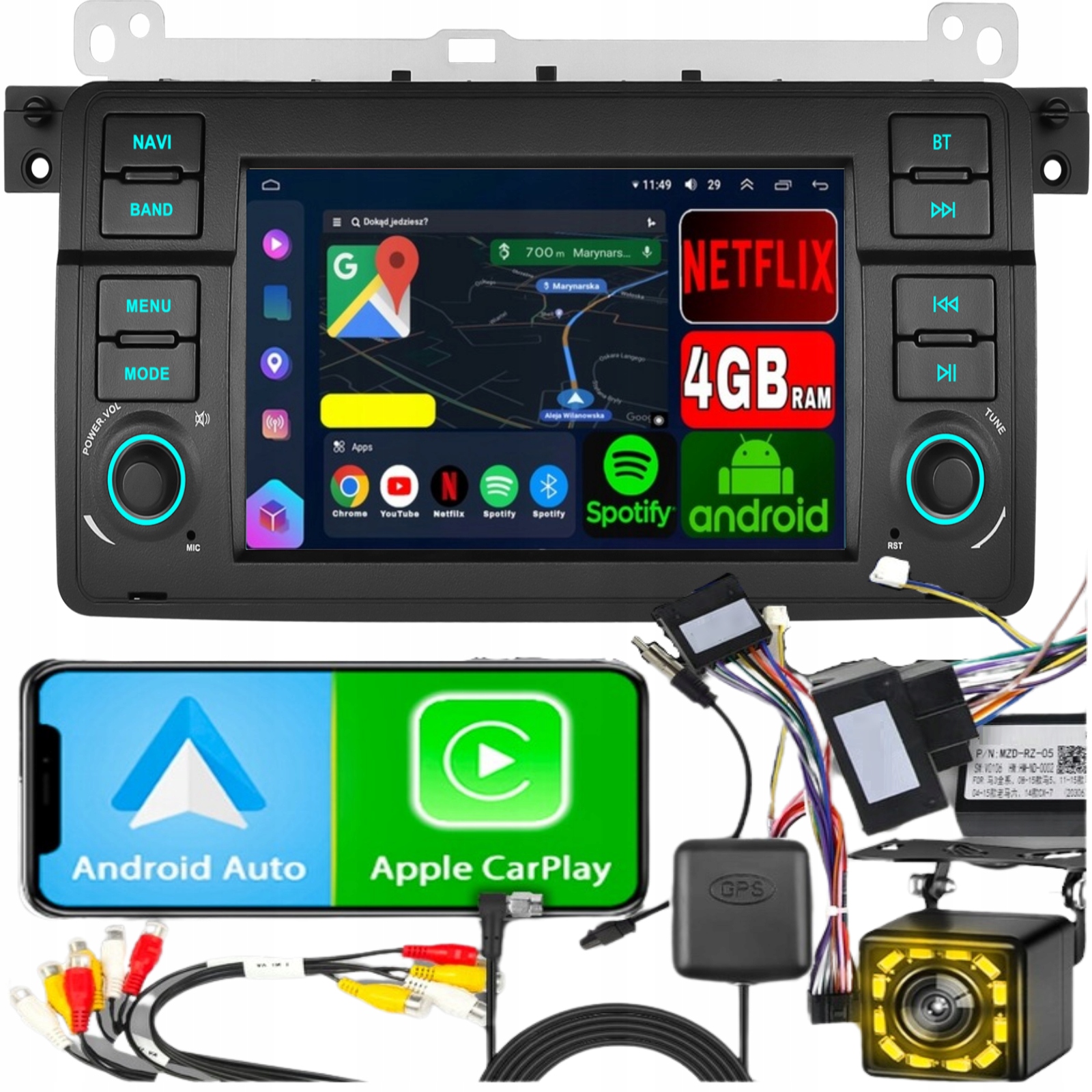 RADIO SAMOCHODOWE do BMW E46 ANDROID GPS WIFI 4 GB CARPLAY NAWIGACJA ...