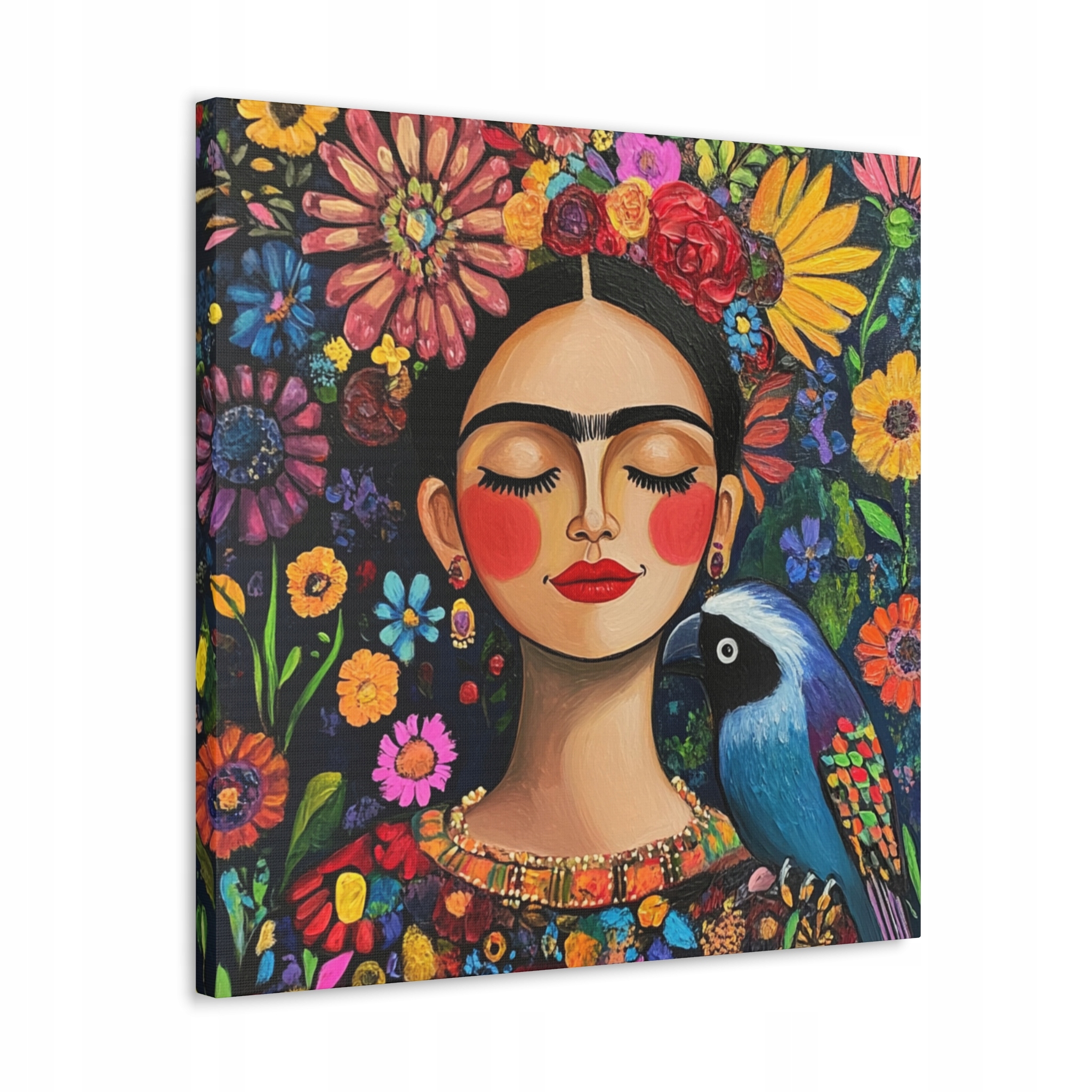 Obraz na płótnie w stylu FRIDA KAHLO symbolizm PORTRET Z PTAKIEM 80x80 ...