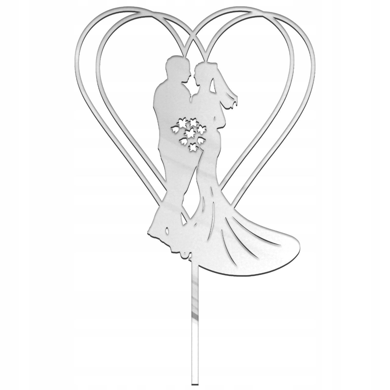 TOPPER dekoracja ŚLUB srebrne plexi lustrzane MŁODA PARA serce • Cena, Opinie • Toppery ...