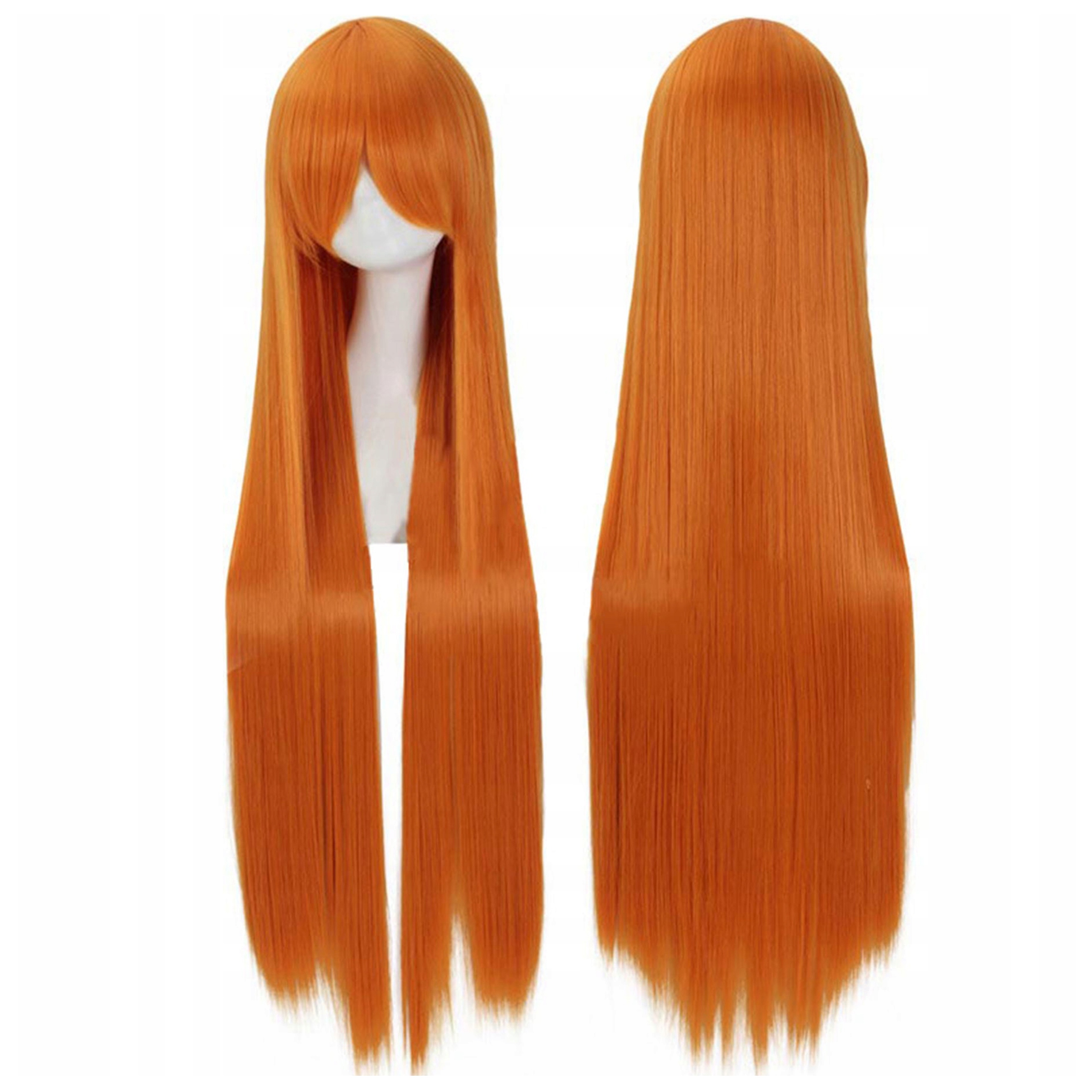 PERUKA damska RUDA długa proste włosy COSPLAY peruki GRZYWKA 100 cm ...