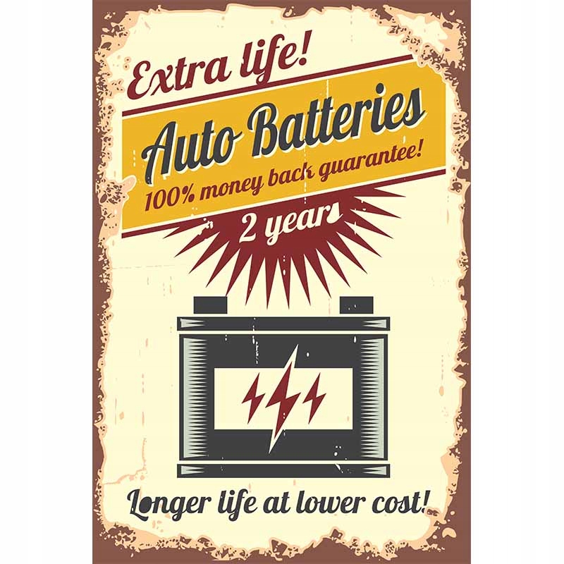 Ceduľa Extra life! Auto Batteries - Allegro