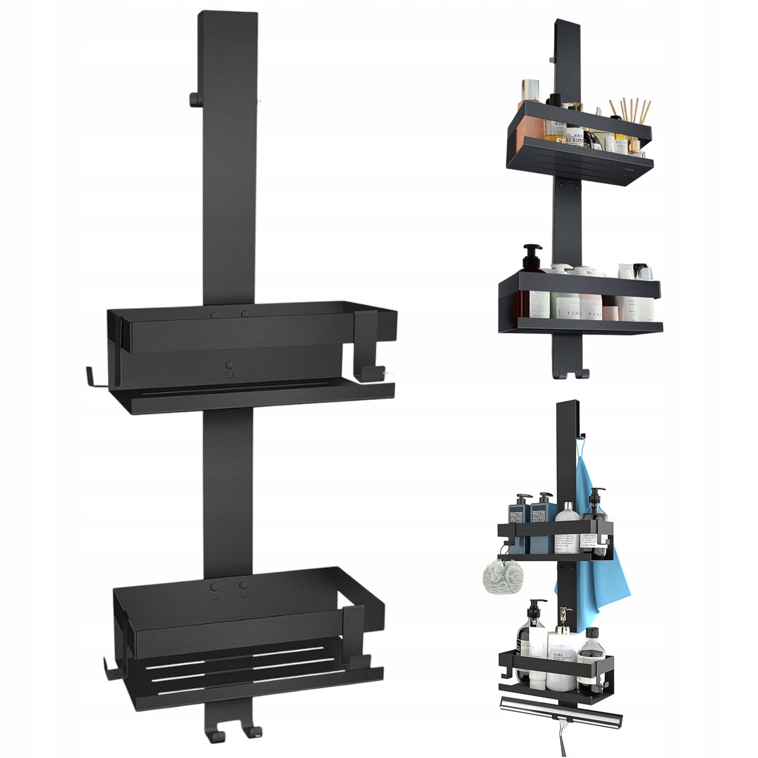 PÓŁKA POD PRYSZNIC WISZĄCA ŁAZIENKOWA NIERDZEWNA DO ŁAZIENKI CZARNA Z 4 ...